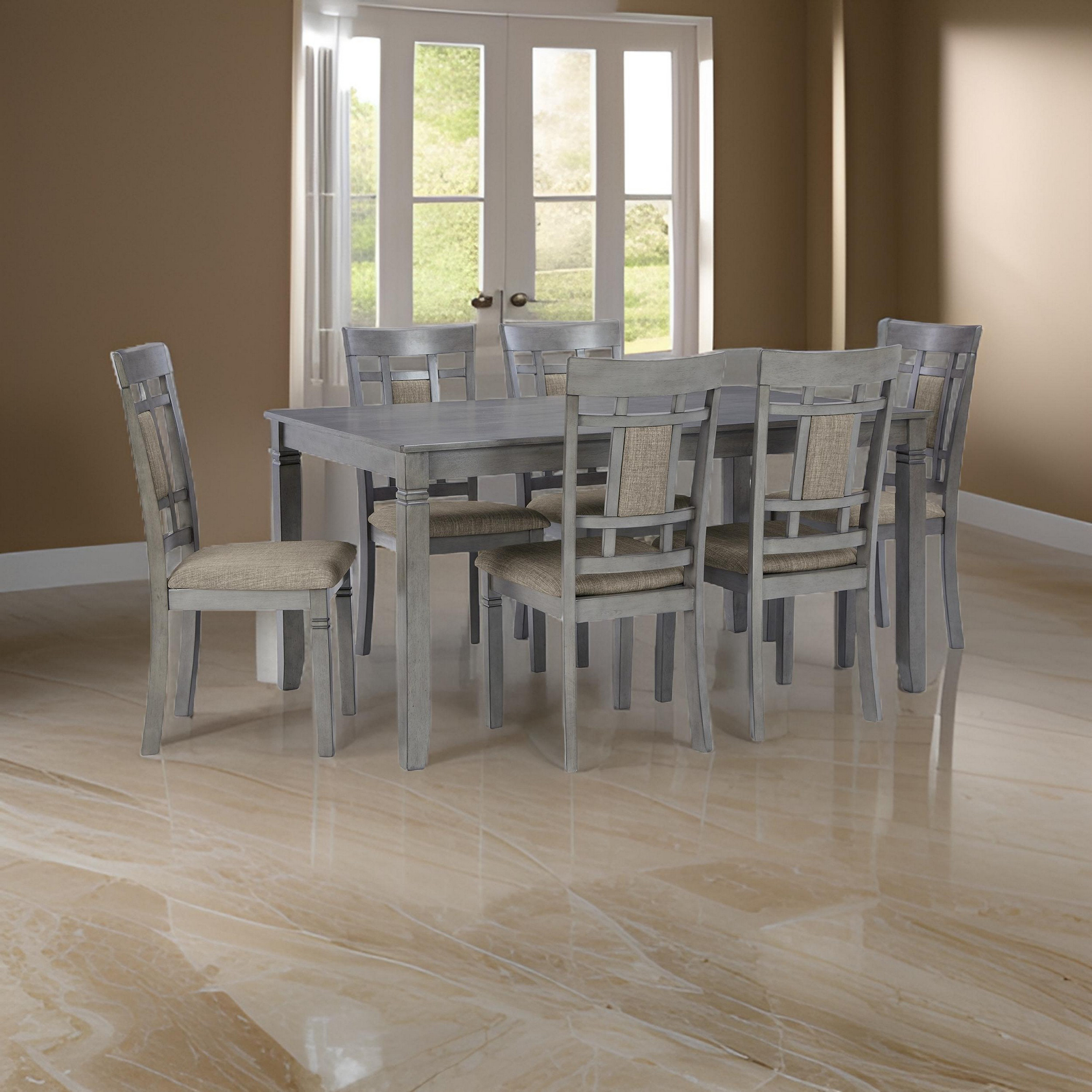 Red Barrel Studio® 7 Piece Dining Table Set, Lattice Back Chairs, Light ...