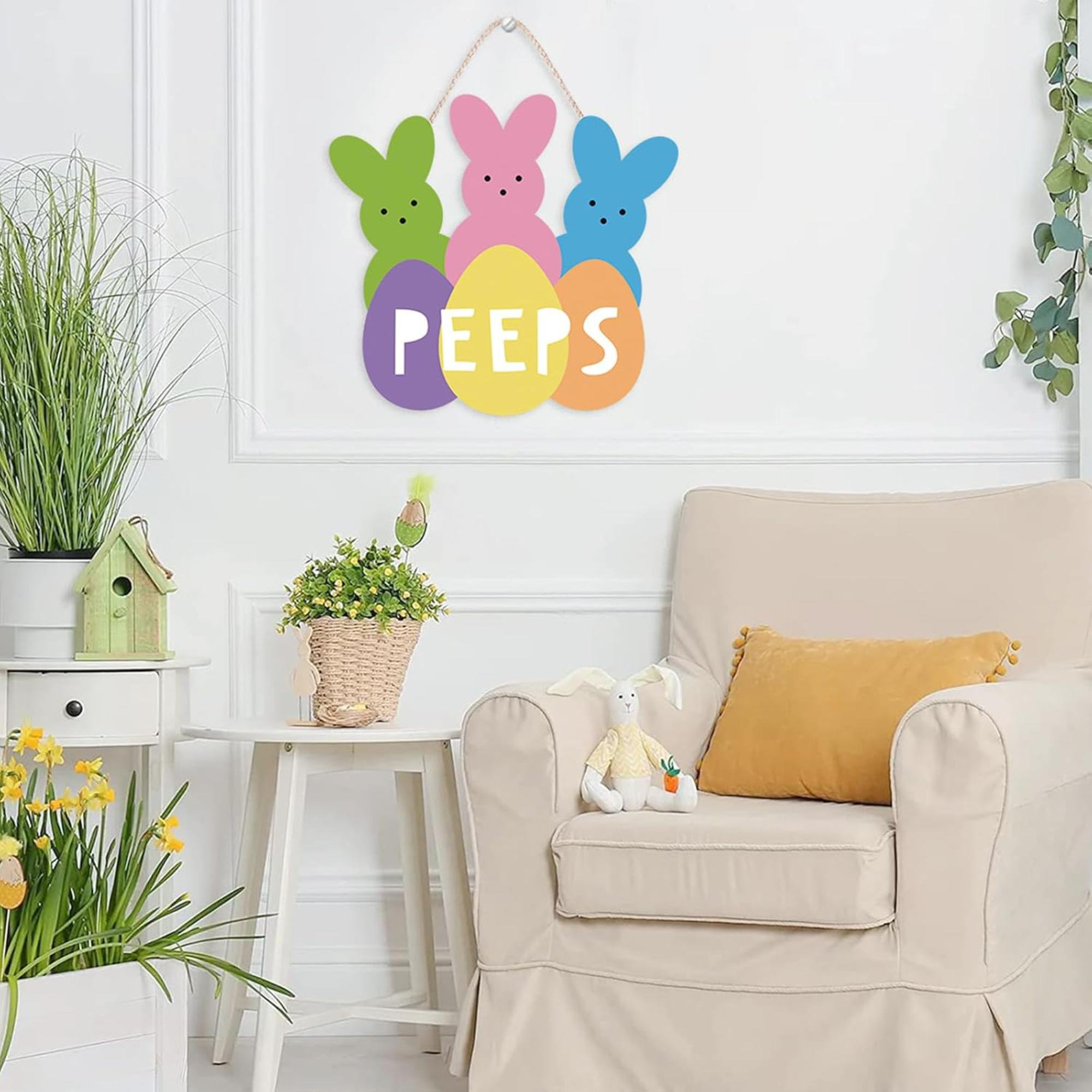 The Holiday Aisle® Easter Wreath, Welcome Peeps Easter Door Decorations ...