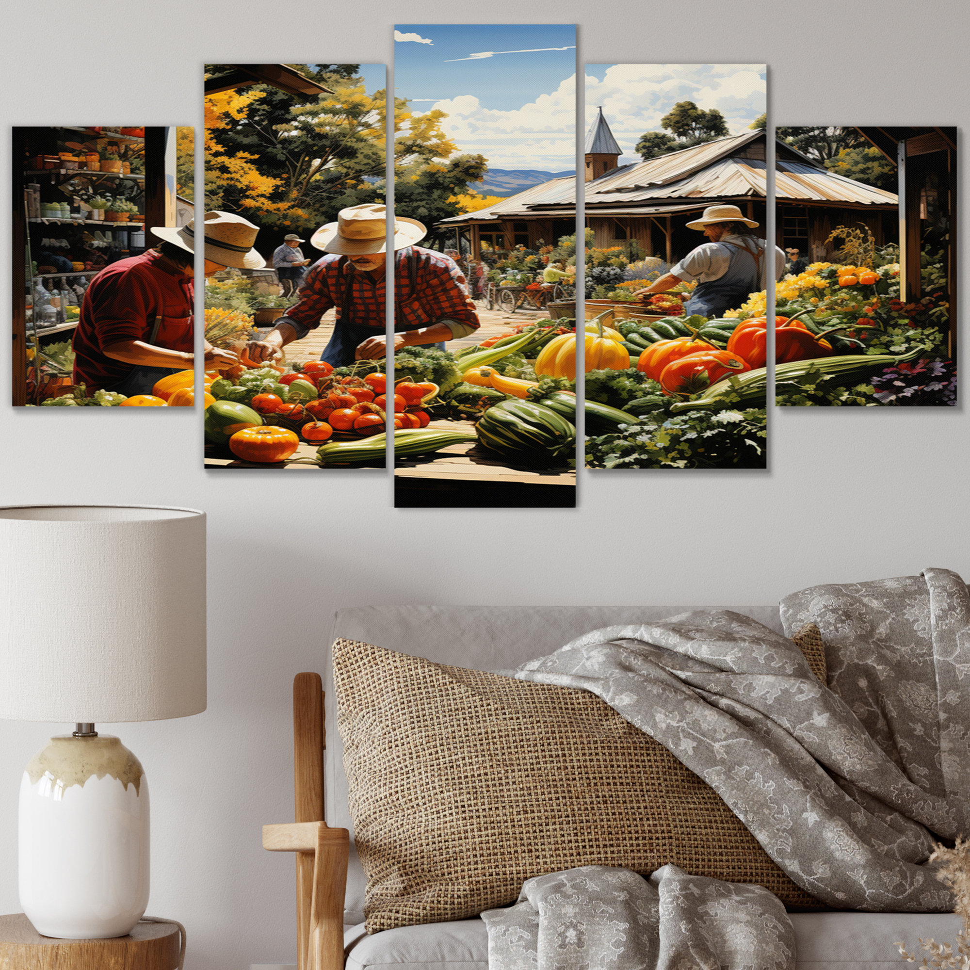 August Grove® Farmers Food Market Pointillism On Canvas 5 Pieces Print ...