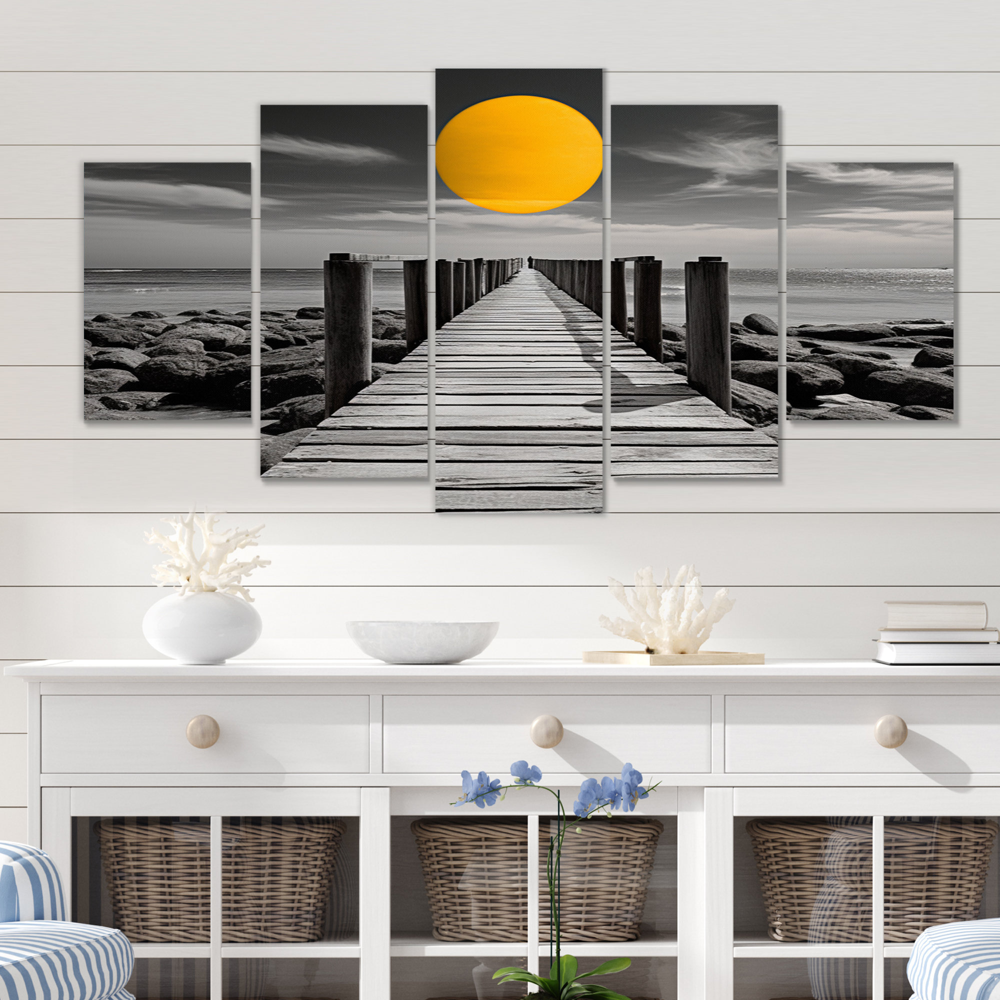 Design Art Beach Pier Perspective Black VI - Nautical & Beach Metal ...