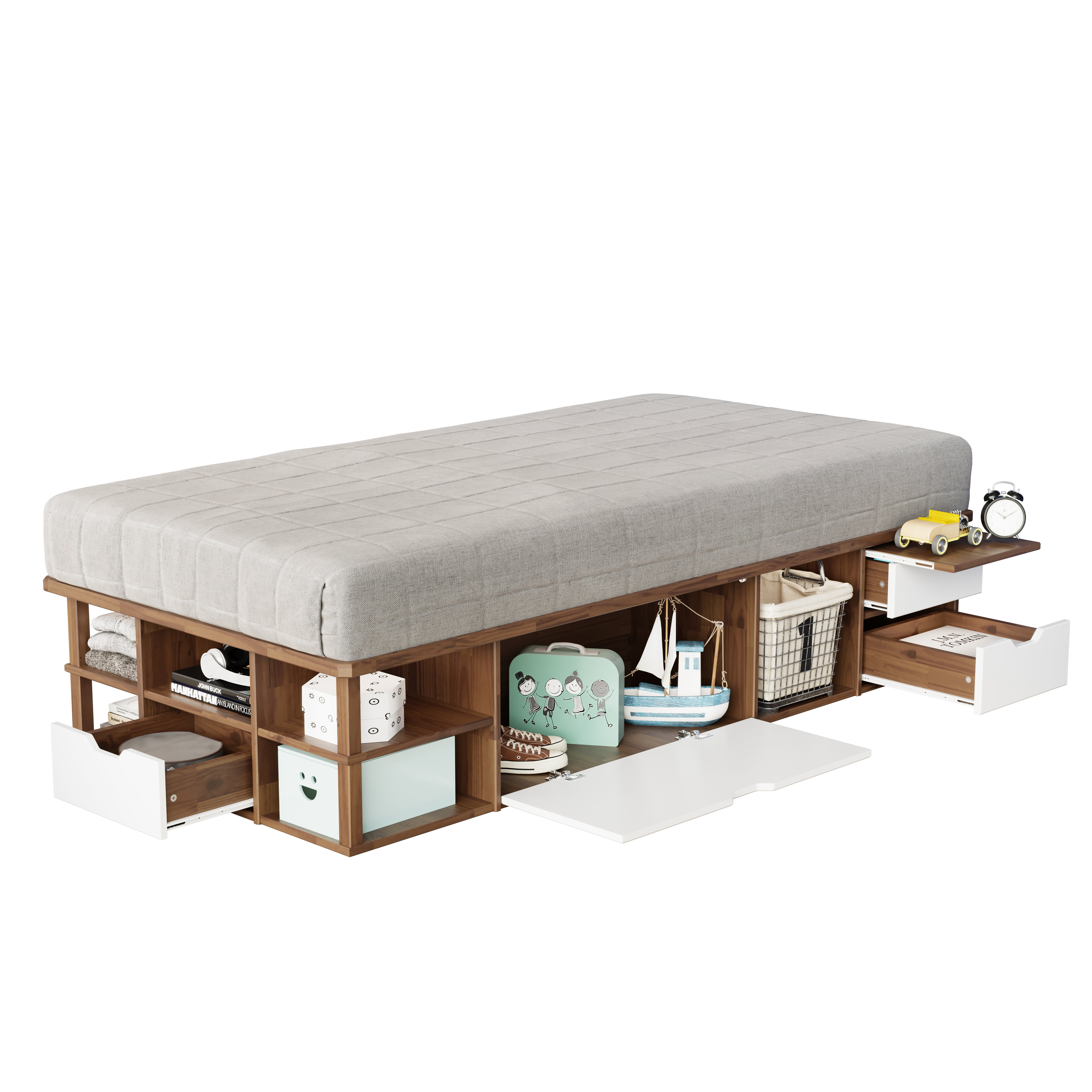 Loon Peak® Wooden Twin XL Bed Frame with Storage -Solid Wood Platform ...