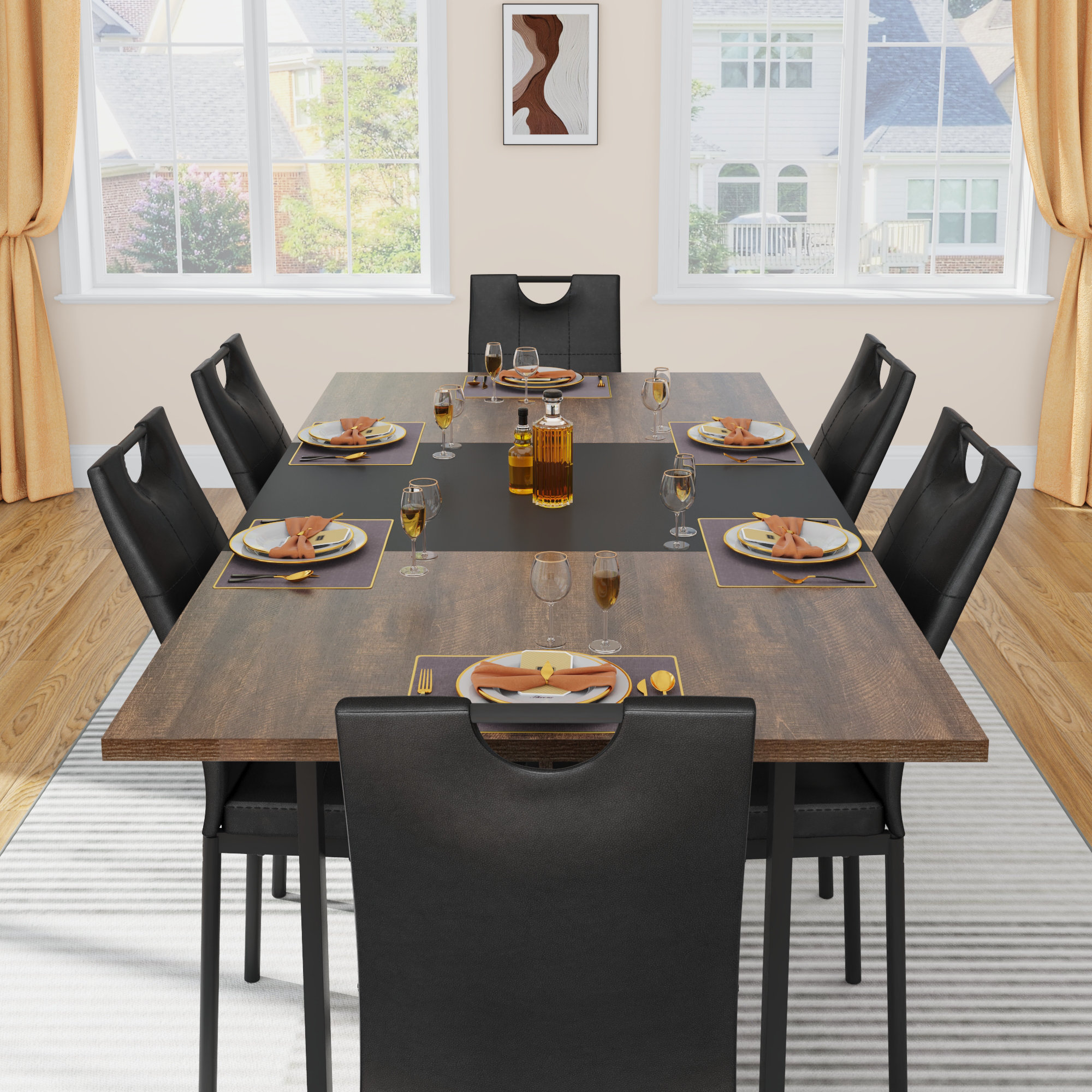 George Oliver 7-Piece Rectangle 71" Dining Table Sets With Adjustable ...