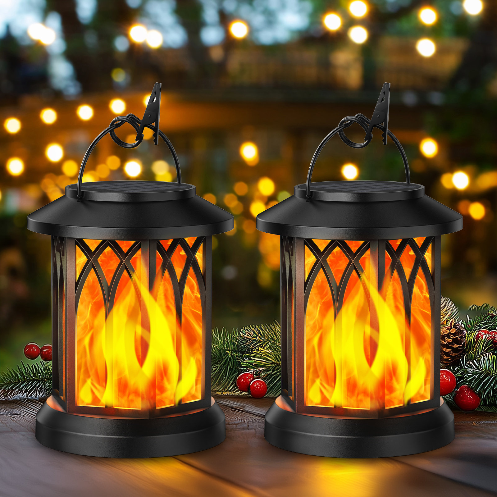 BUCASA 6.18" Solar Powered Integrated LED Outdoor Lantern with Electric ...