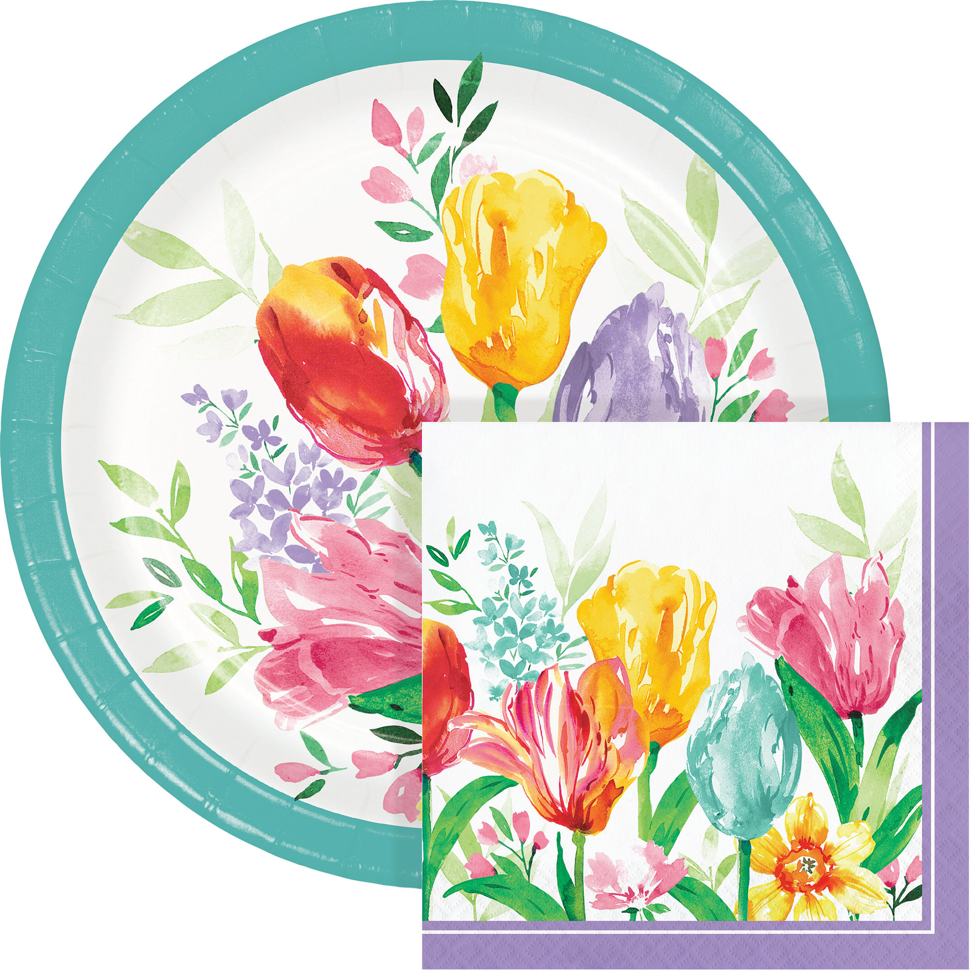 Creative Converting Beautiful Blooms Paper Plates and Napkins Kit ...