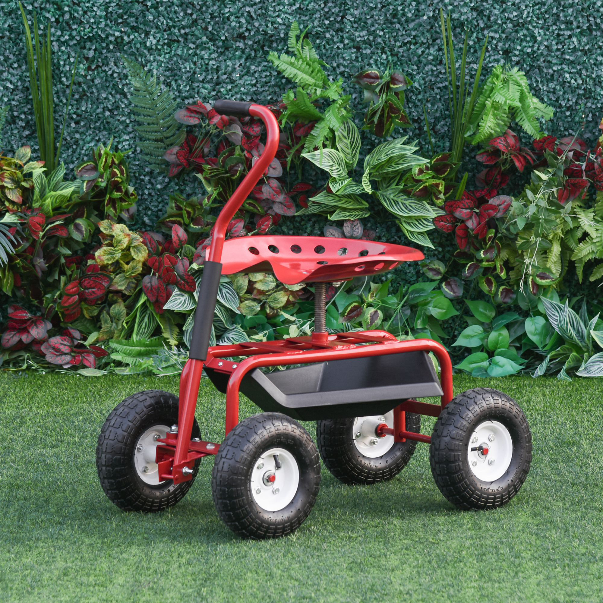 Outsunny Garden Cart, Rolling Scooter With Swivel And Adjustable Seat ...