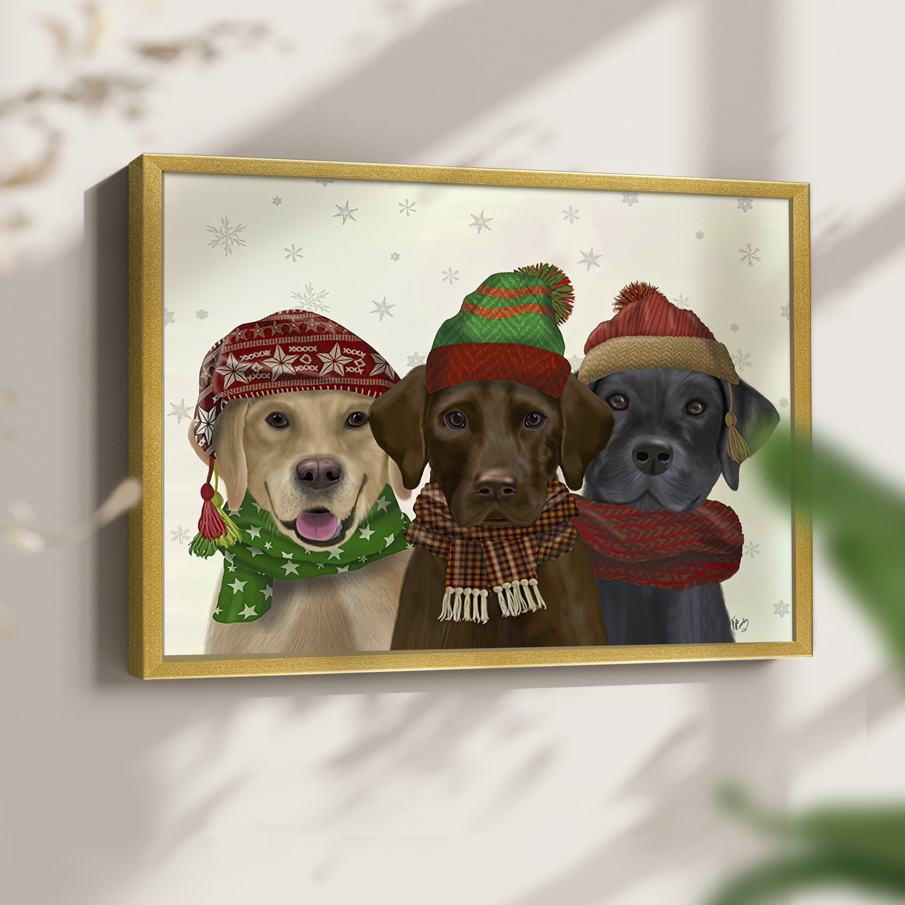 The Holiday Aisle® Christmas 3 Winter Labs -Framed Print - Restickable ...