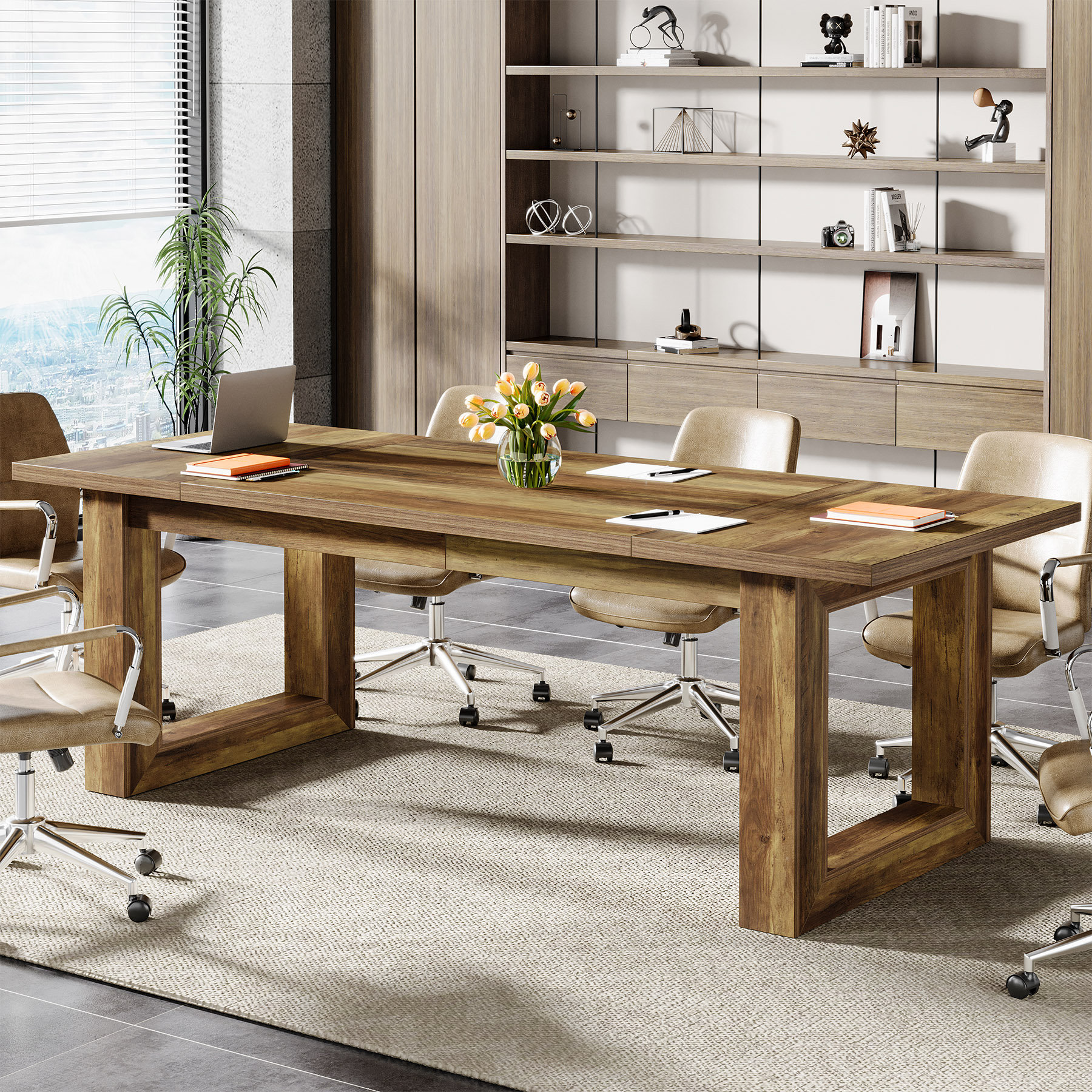 Millwood Pines Conference Room Table, Modern Meeting Table With Solid ...
