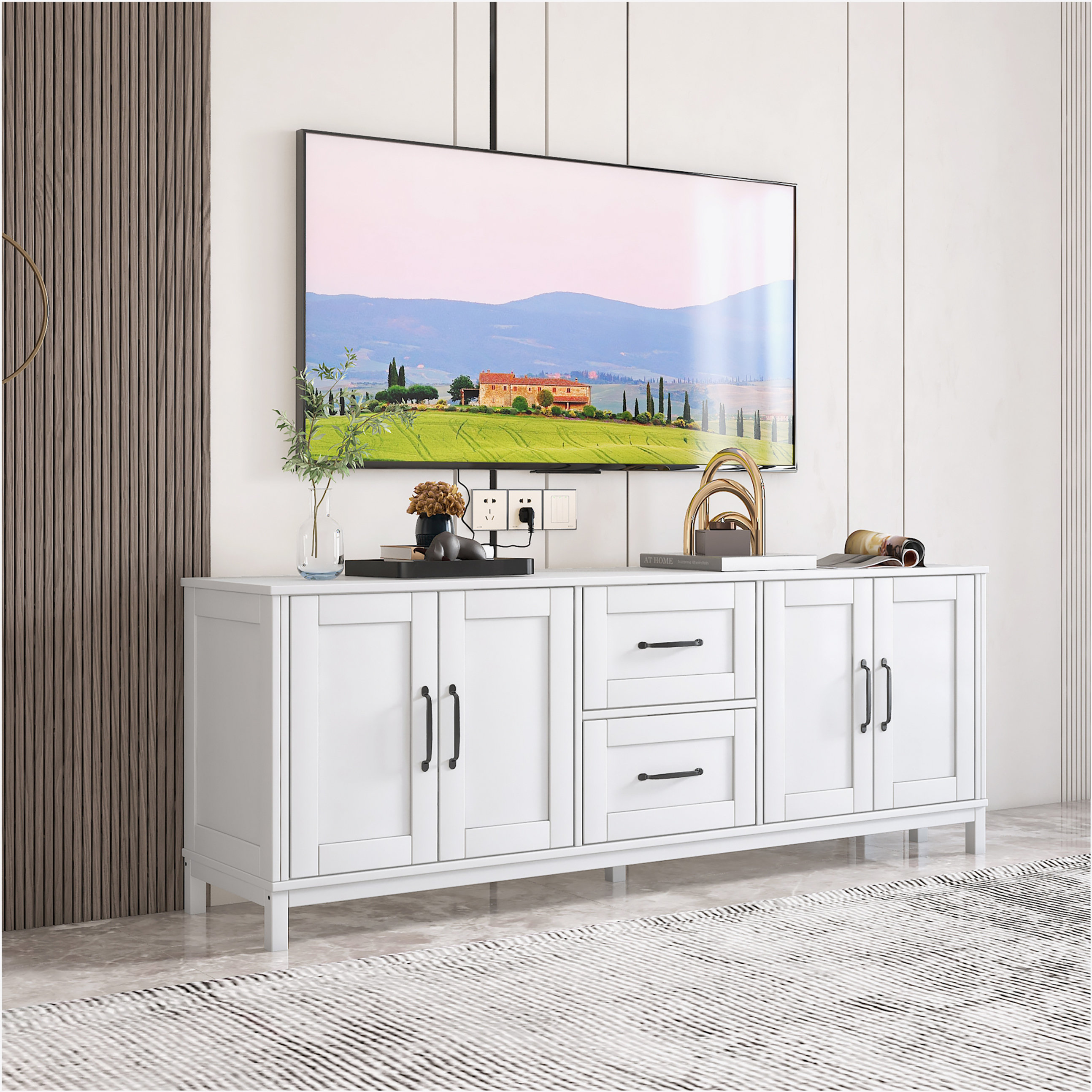 Lark Manor™ Modern White TV Stand with Drawers and Cabinet for ...