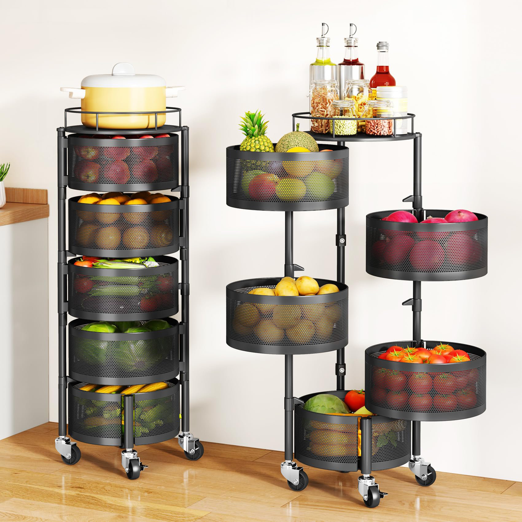 Rebrilliant Kitchen Fruit And Vegetable Basket, Rotating Storage Rack ...