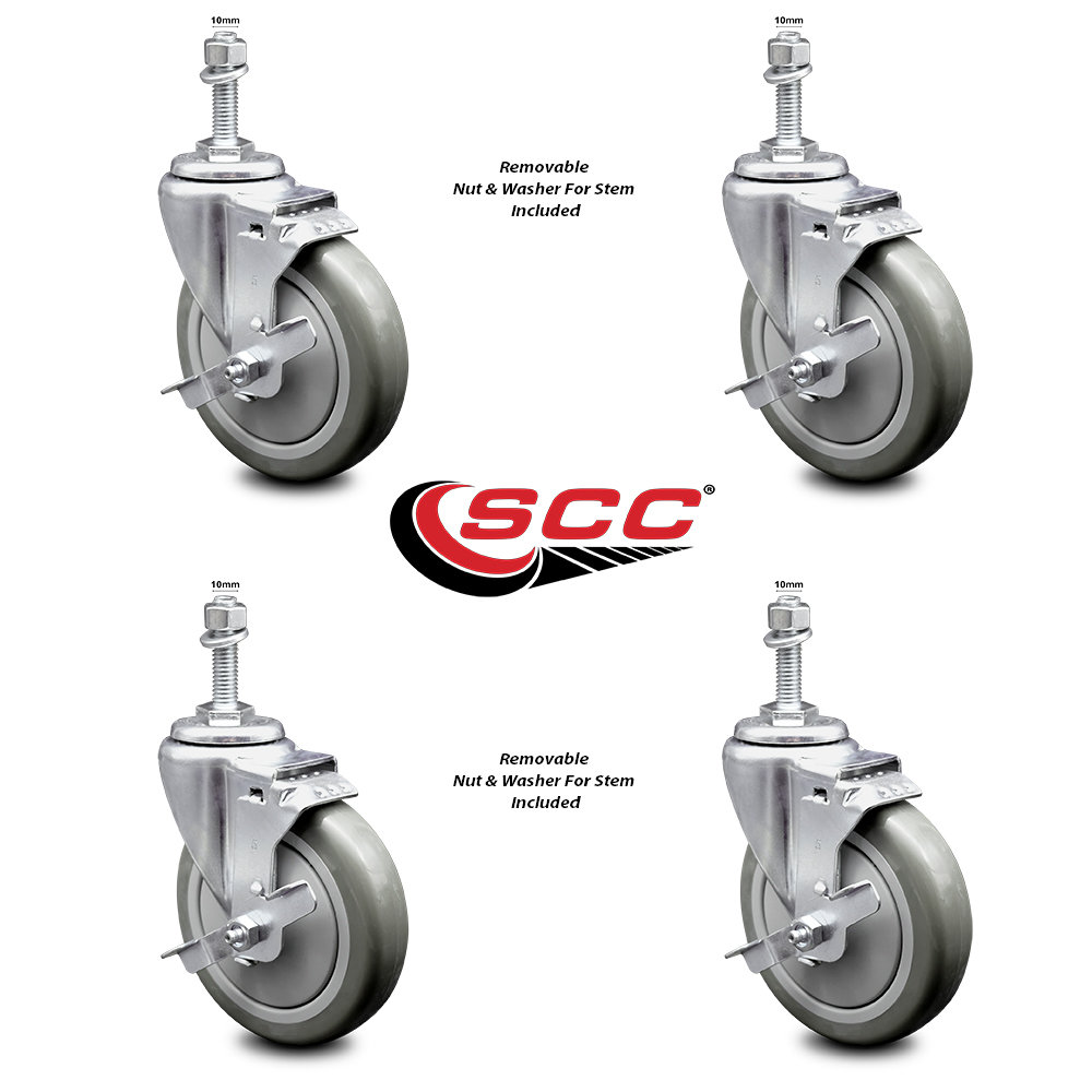 Service Caster Polyurethane Wheel Swivel 10mm Threaded Stem Caster Set ...