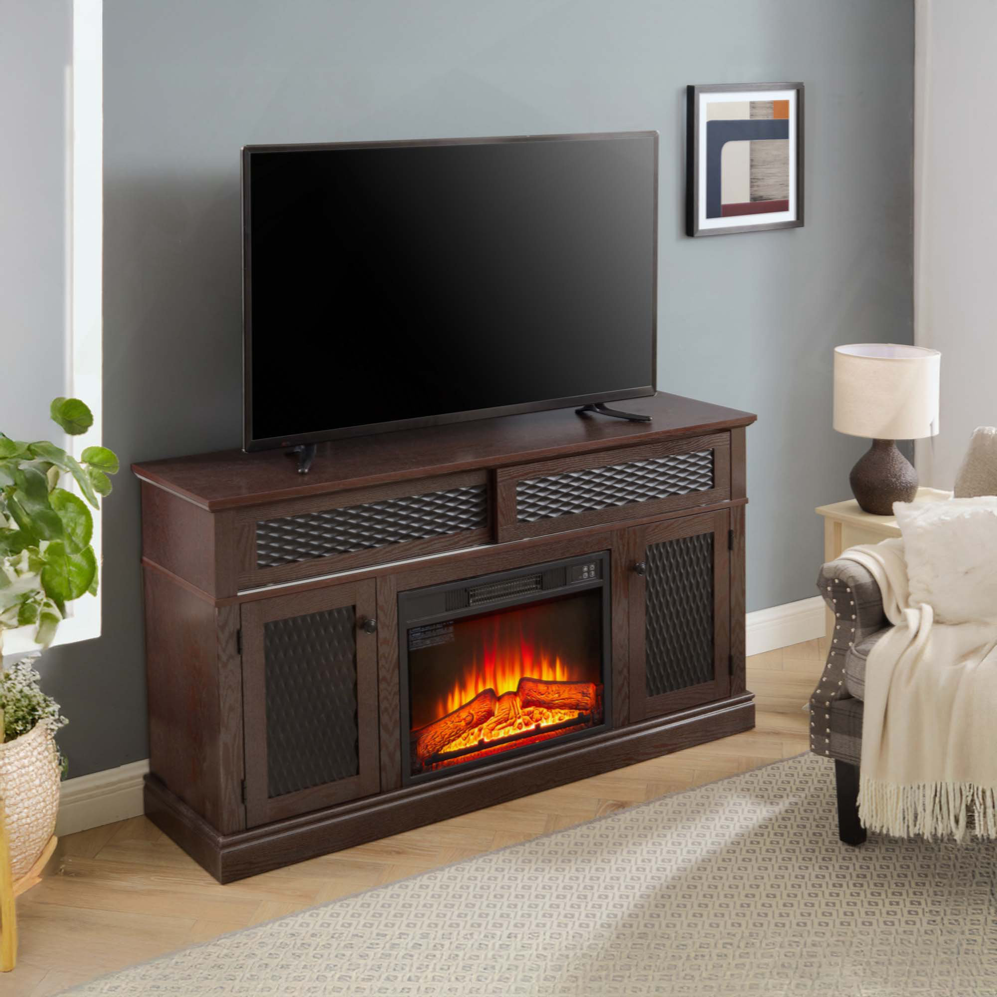 Lark Manor™ Embossed Pattern TV Stand With 23" Fireplace Insert,, TV ...