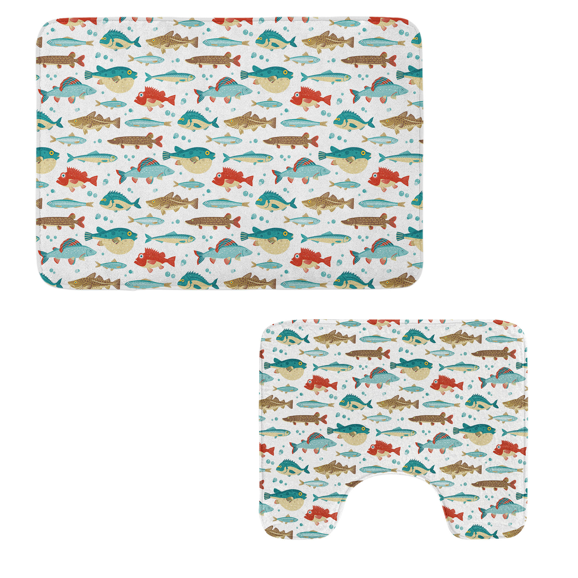East Urban Home Fish Bathroom Rug Set 2 Pieces Rectangle & Contour Mats ...