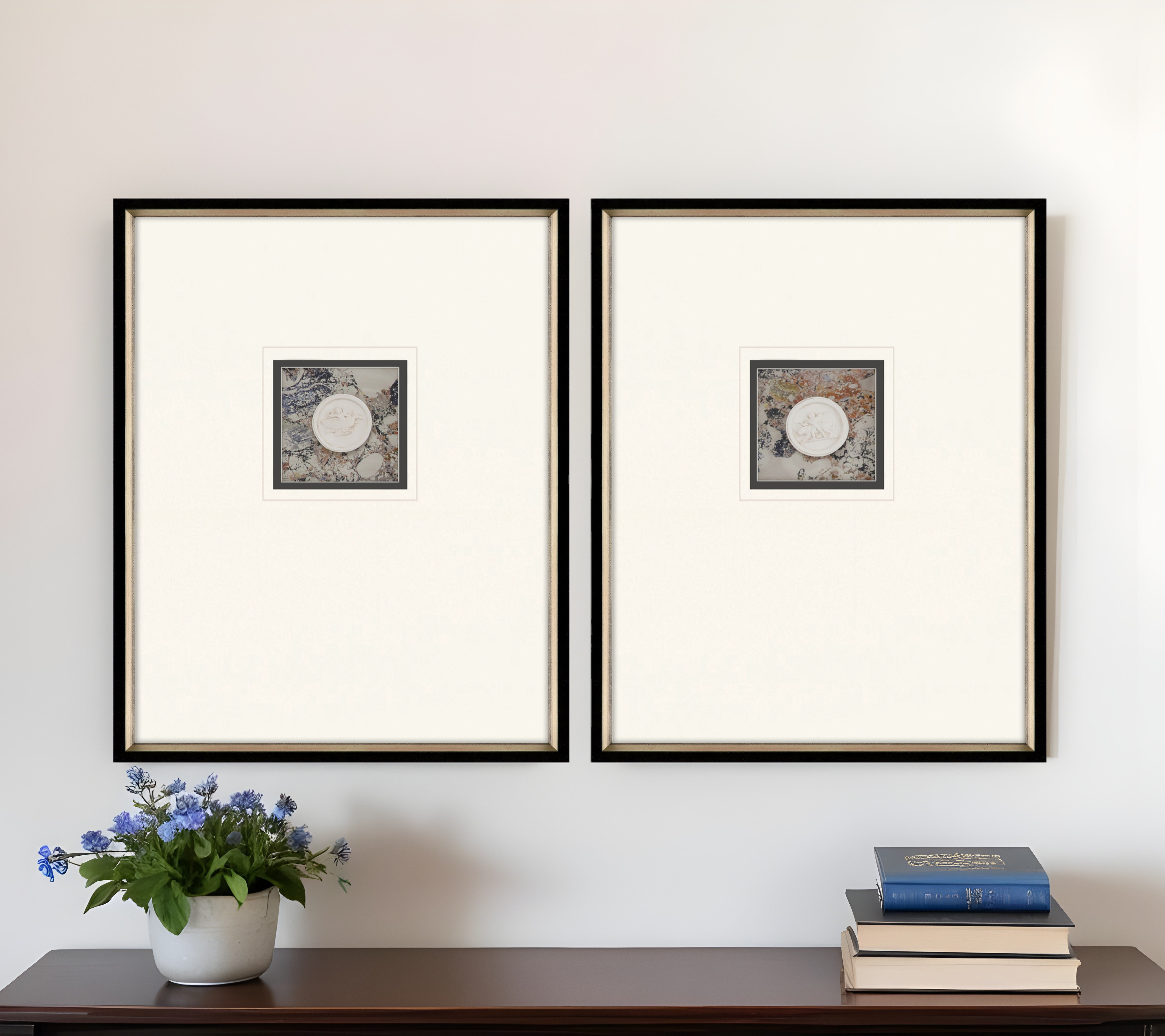 HomeRoots Set Of Two Angelic Intaglio Black Framed Print Wall Art | Wayfair