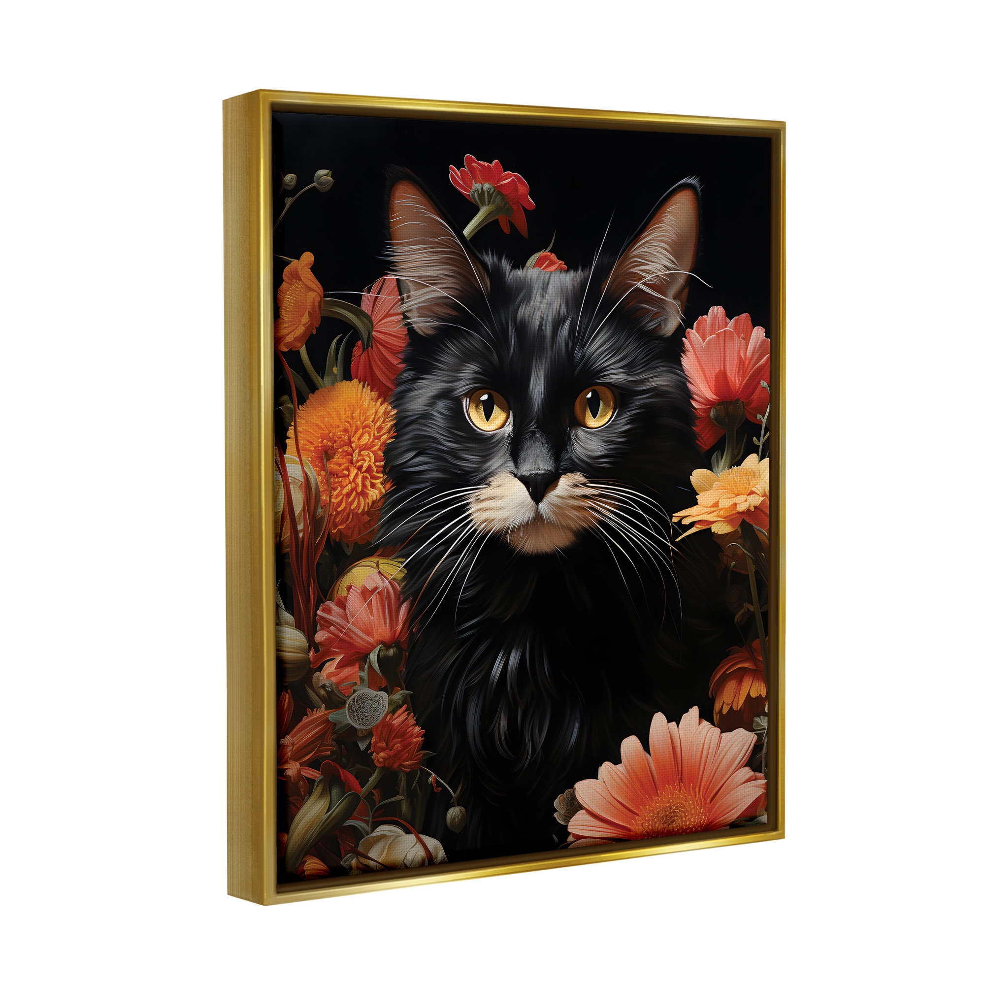 Winston Porter Cat And Blooming Flowers Framed On Canvas Print | Wayfair