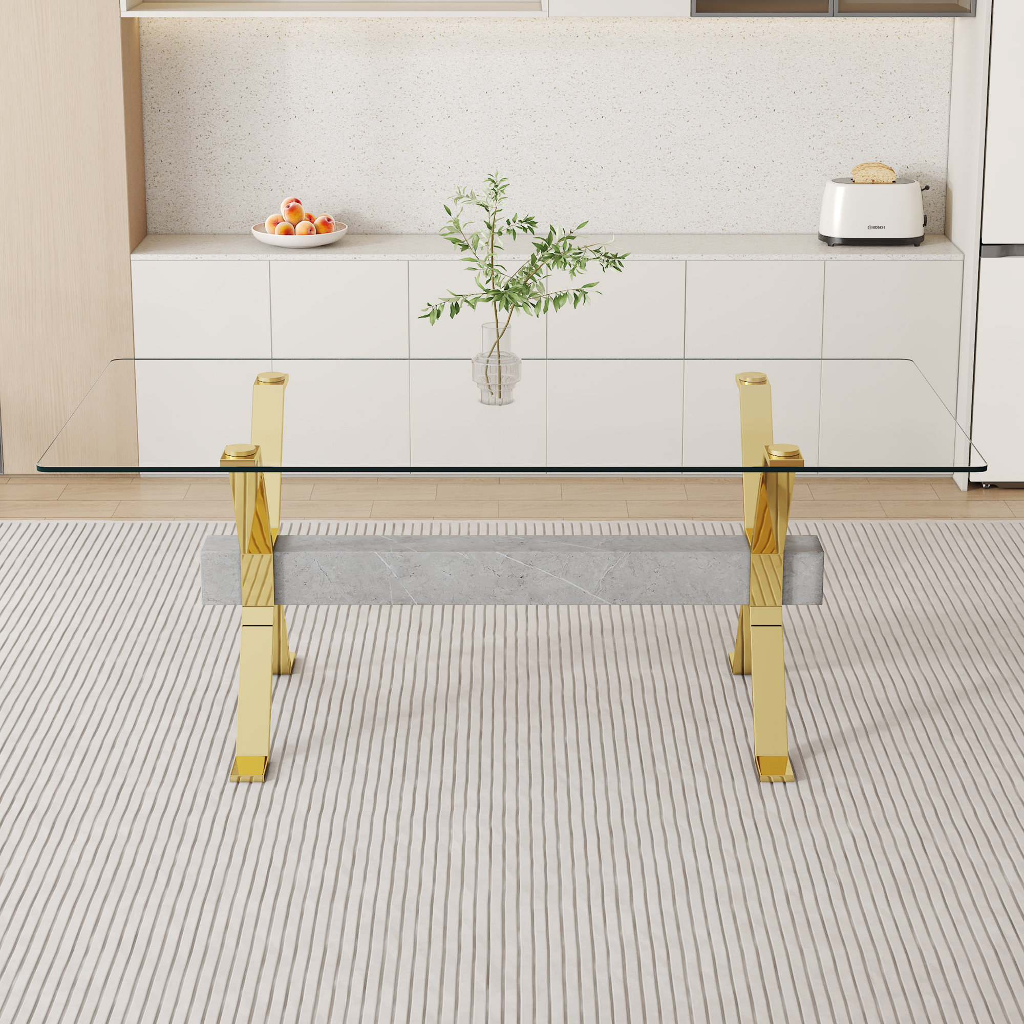 Ebullient 78.74'' Trestle Dining Table with glass top & Reviews ...