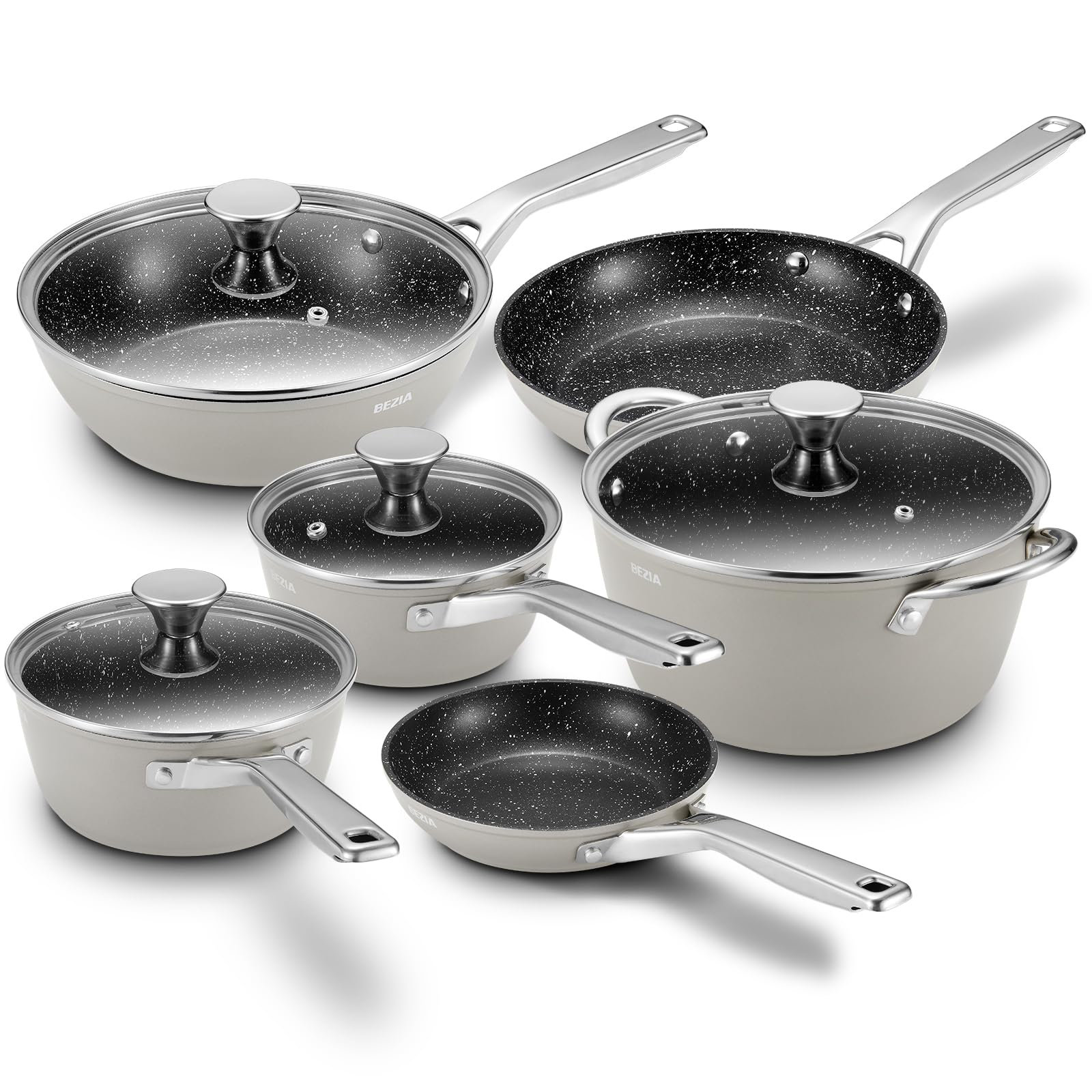 UOUO 10-Piece Gray Non-Stick Cookware Set - Ultra-Durable, Oven Safe ...