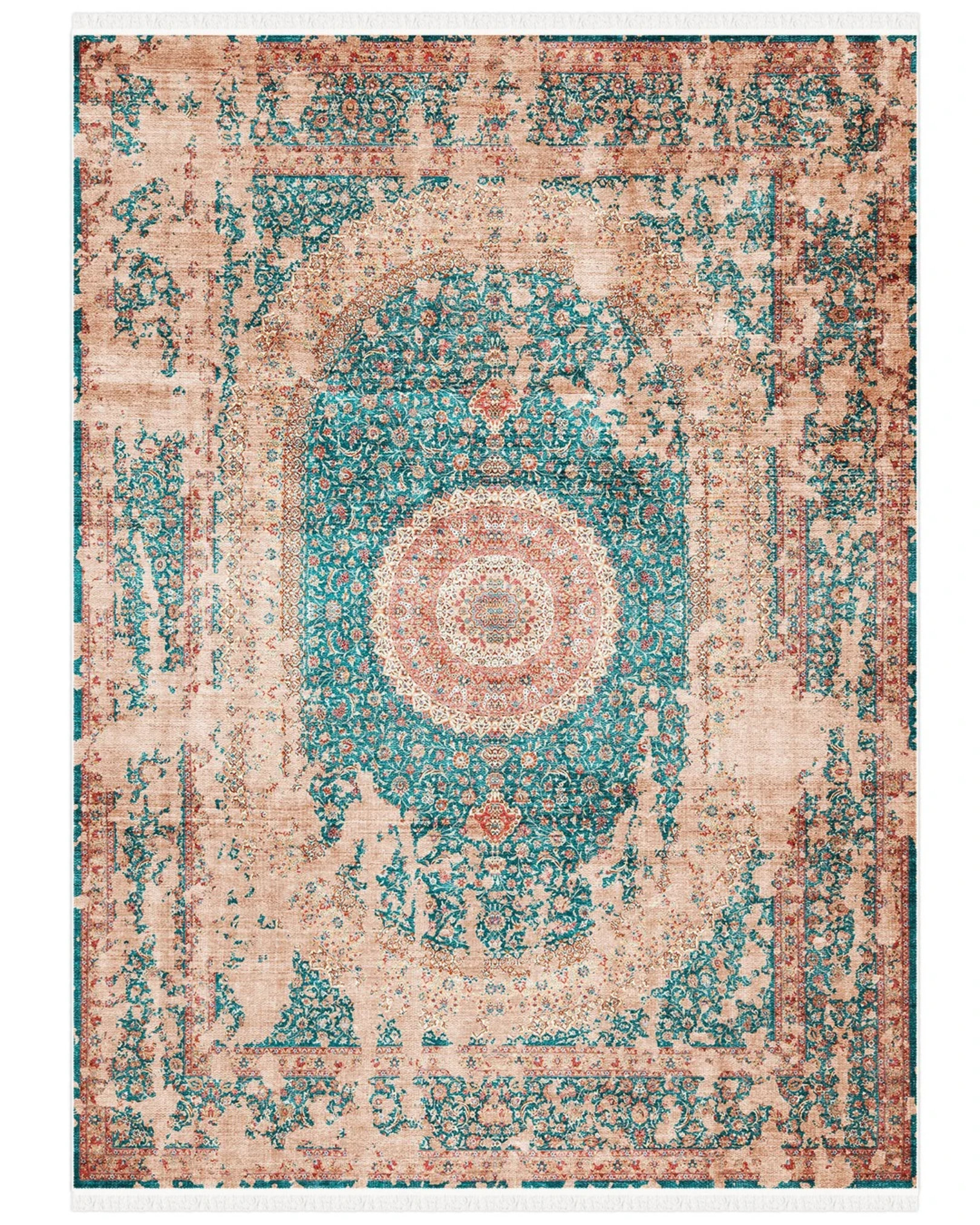 Bungalow Rose Isiah Oriental Design Beige Green Carpet Machine Made ...