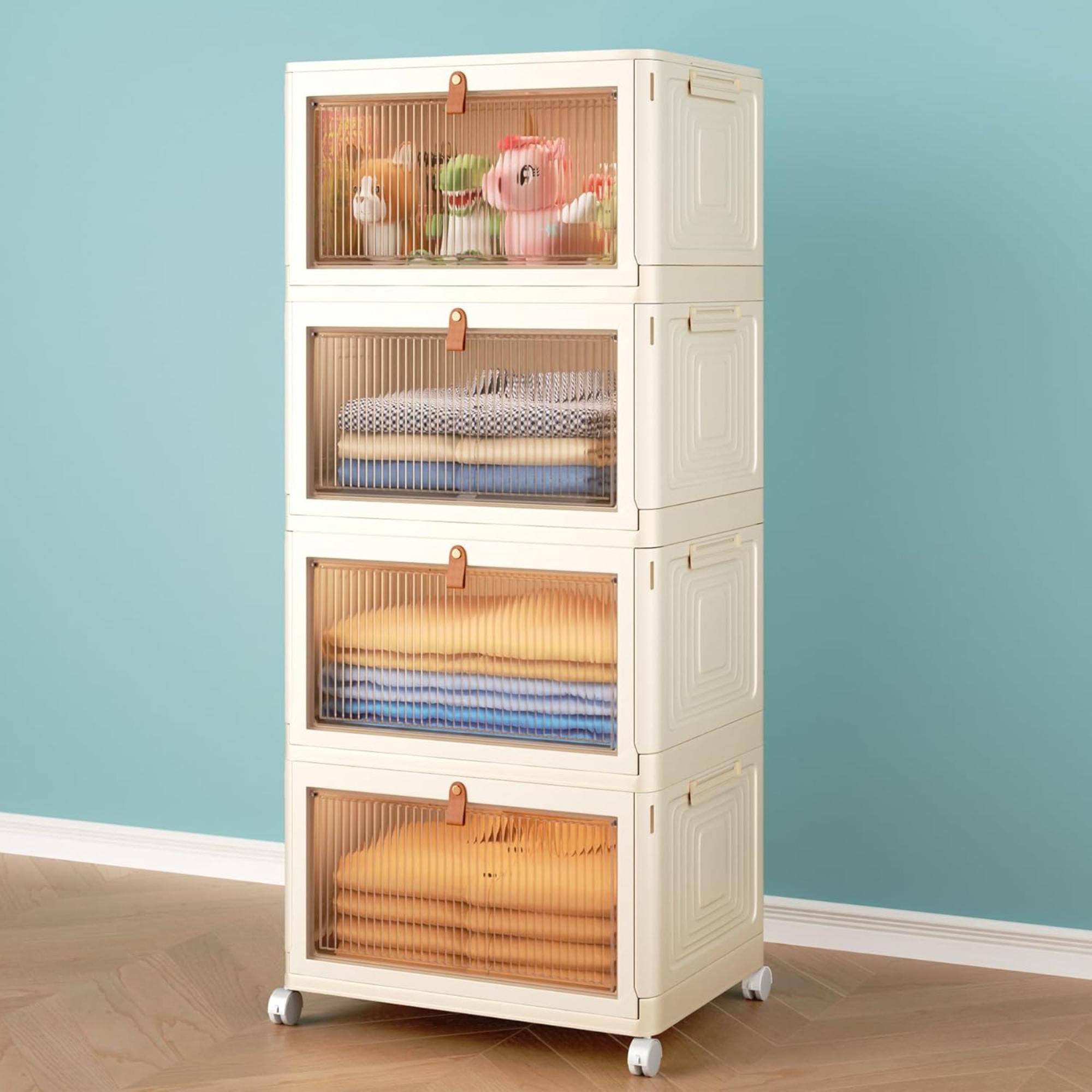 Rebrilliant 4 Tier Stackable Plastic Storage Bins With Lid And Wheels ...