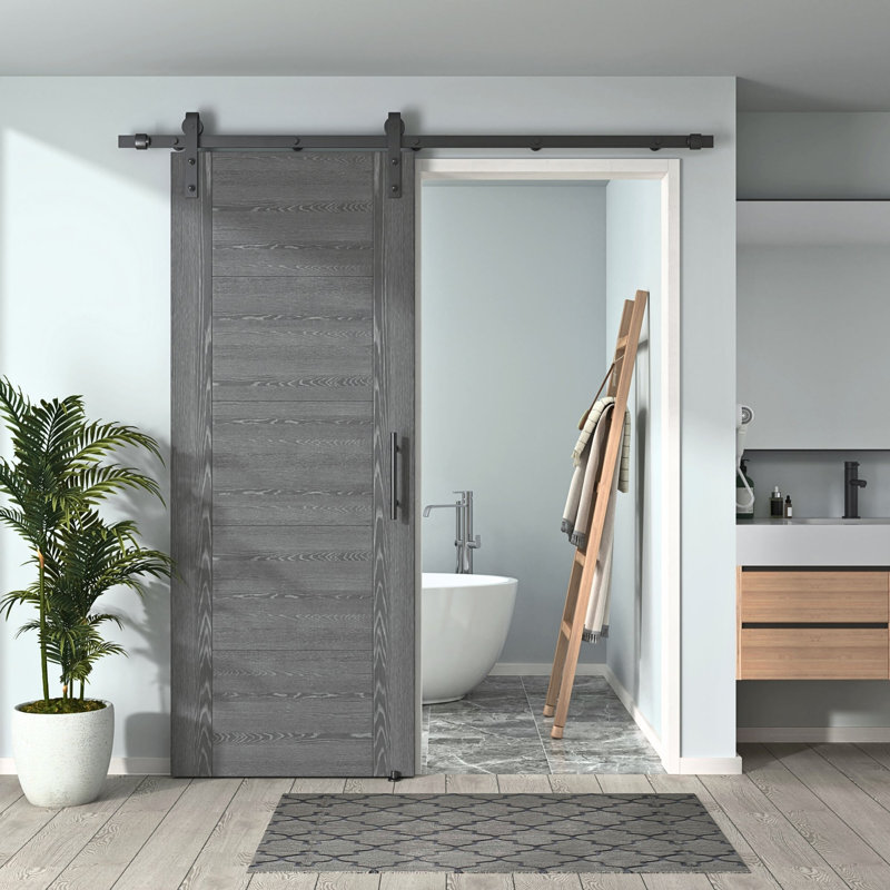 Door Harbor 80'' Oak Flush Door With Single Barn Door Hardware Kit ...
