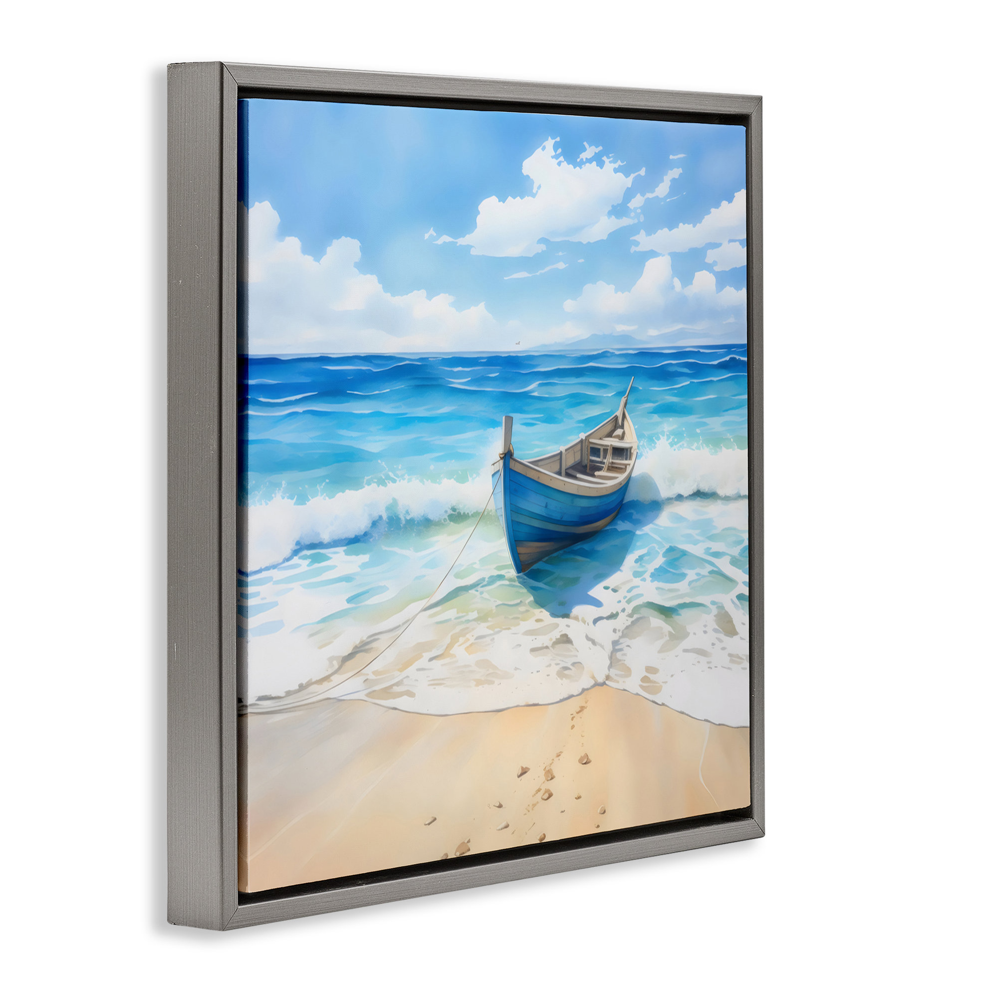 Rosecliff Heights Beach Boat Tied on Shore Floating Frame, design by ...