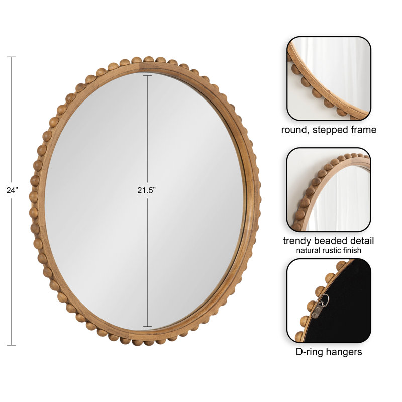 Dakota Fields Wooden Round Beaded Mirror | Wayfair