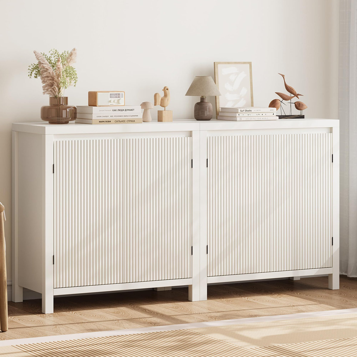 Ebern Designs Fluted Storage Cabinet, Modern Sideboard Buffet Cabinet ...