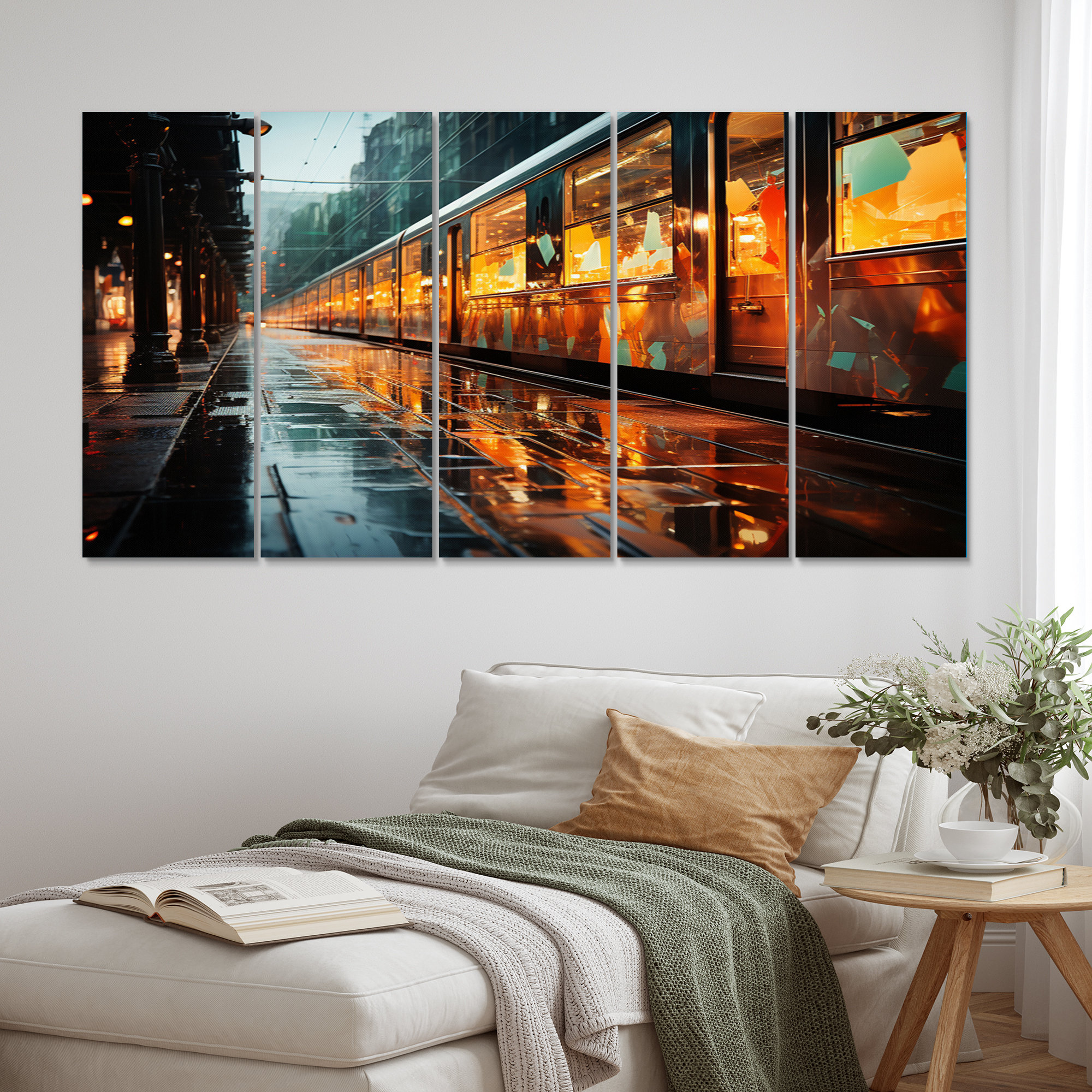 Latitude Run® Abstracted Train Reflections I - 5 Piece Wrapped Canvas ...