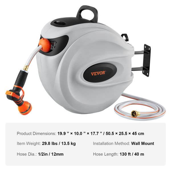 VEVOR Retractable Plastic Wall Mounted Hose Reel with Automatic Rewind ...
