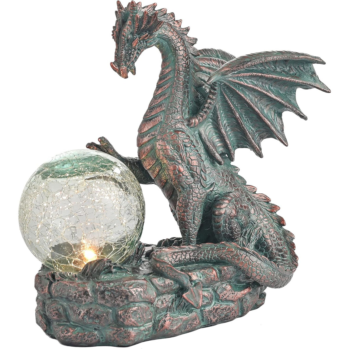Trinx 7.8" Resin Dragon Outdoor Statues With Glass Ball Solar Light ...