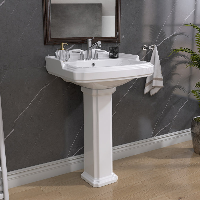 ZEAFIVE Pedestal Bathroom Sinks 23" W Rectangular Pedestal Bathroom ...