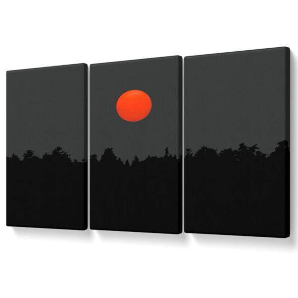 Ebern Designs The Red Sun The Grey Treeline - 3 Piece Wrapped Canvas ...