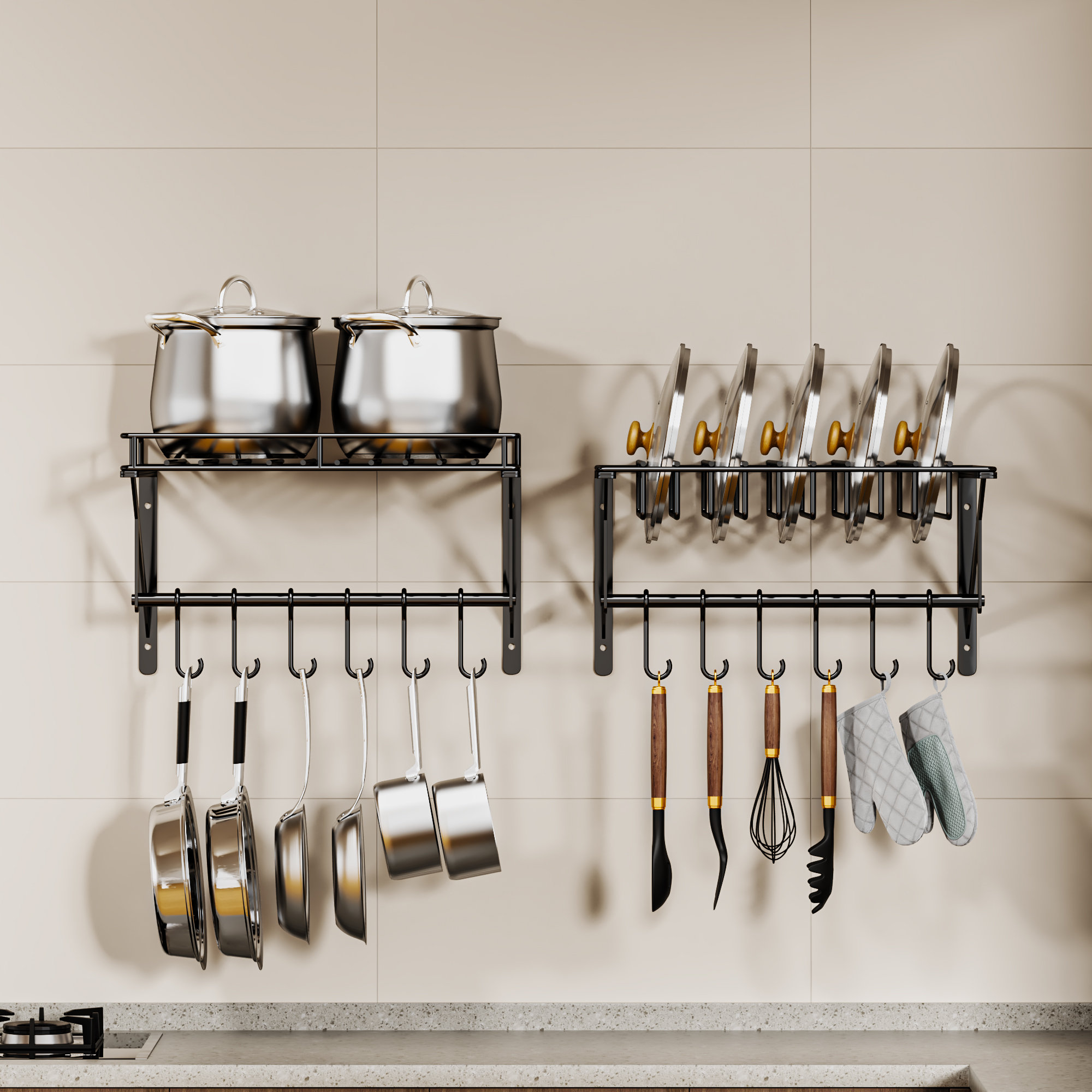 Prep & Savour Pot Rack Wall Mounted Pans Lids Rack Set Of 2 & Reviews ...