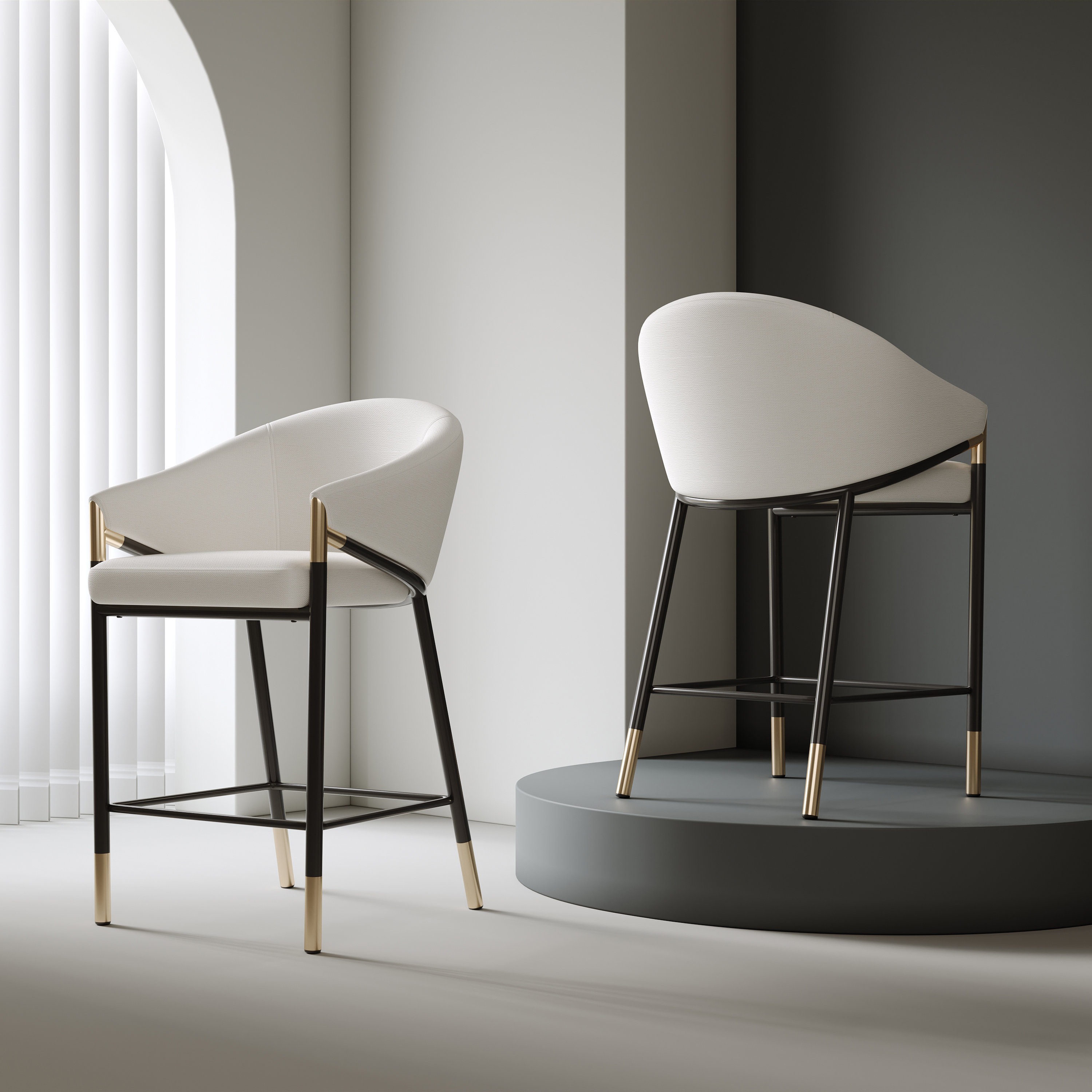 NFusion Aron 26” Seat Height Upholstered Counter Stools With Metal ...