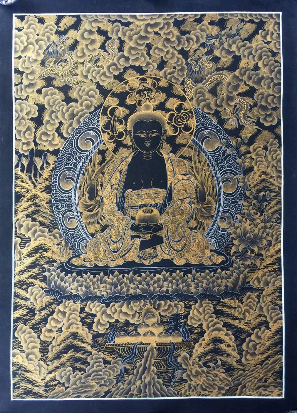 Exotic India Amitabha Buddha Kalo Sunaulo (Golden Black) Thangka ...