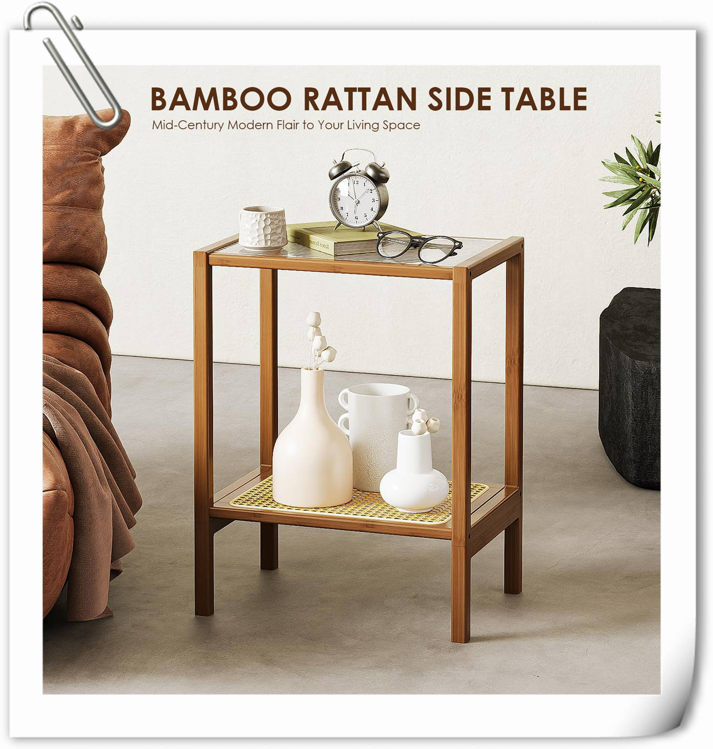 Mercer41 Side Table End Table Rattan Night Stand For Small Spaces ...