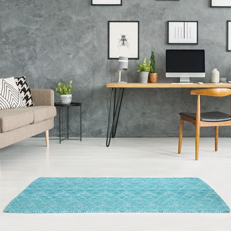 East Urban Home Hand Drawn Triangles Dark Teal/Light Teal Area Rug ...