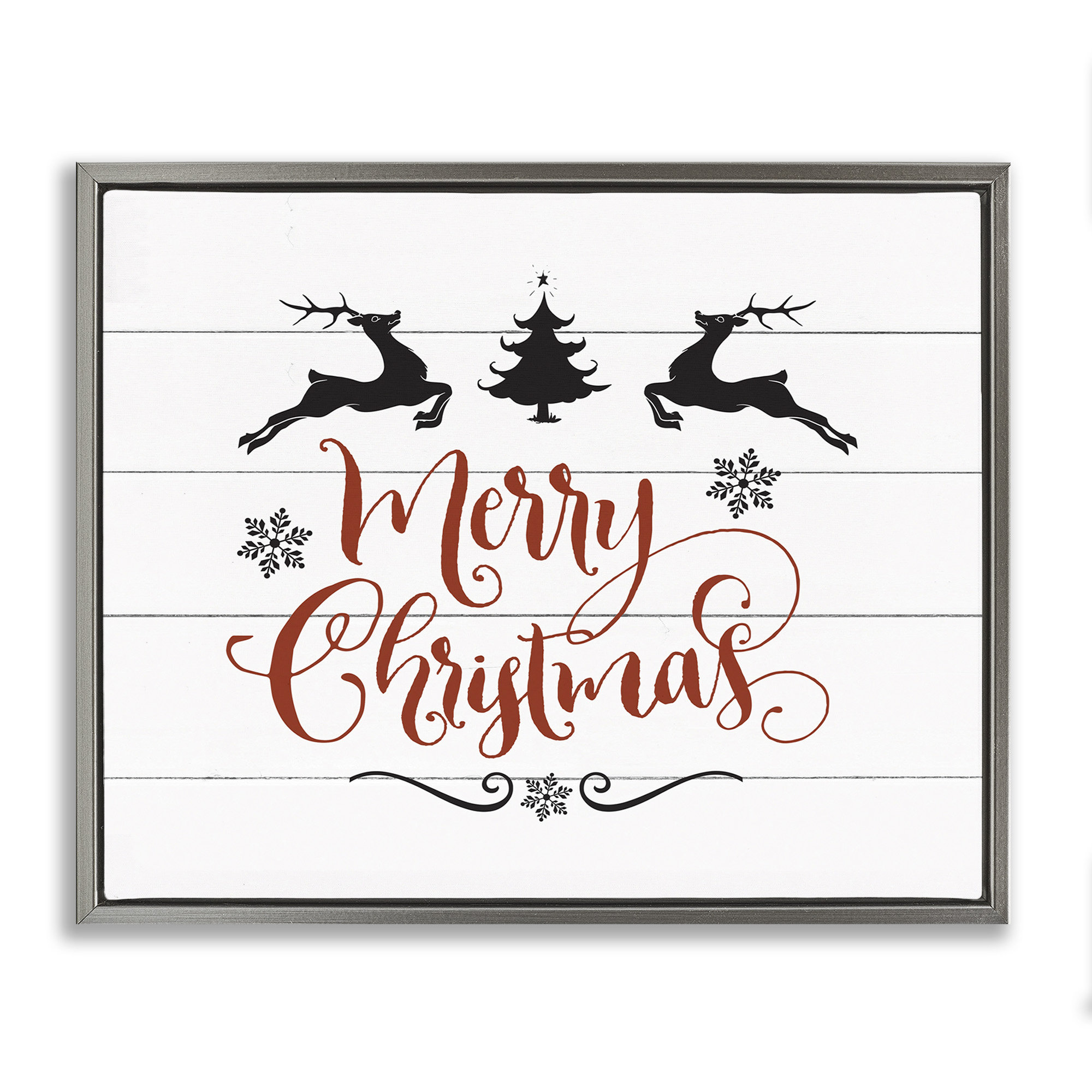 The Holiday Aisle® Merry Christmas with Reindeer Framed Floater Canvas ...