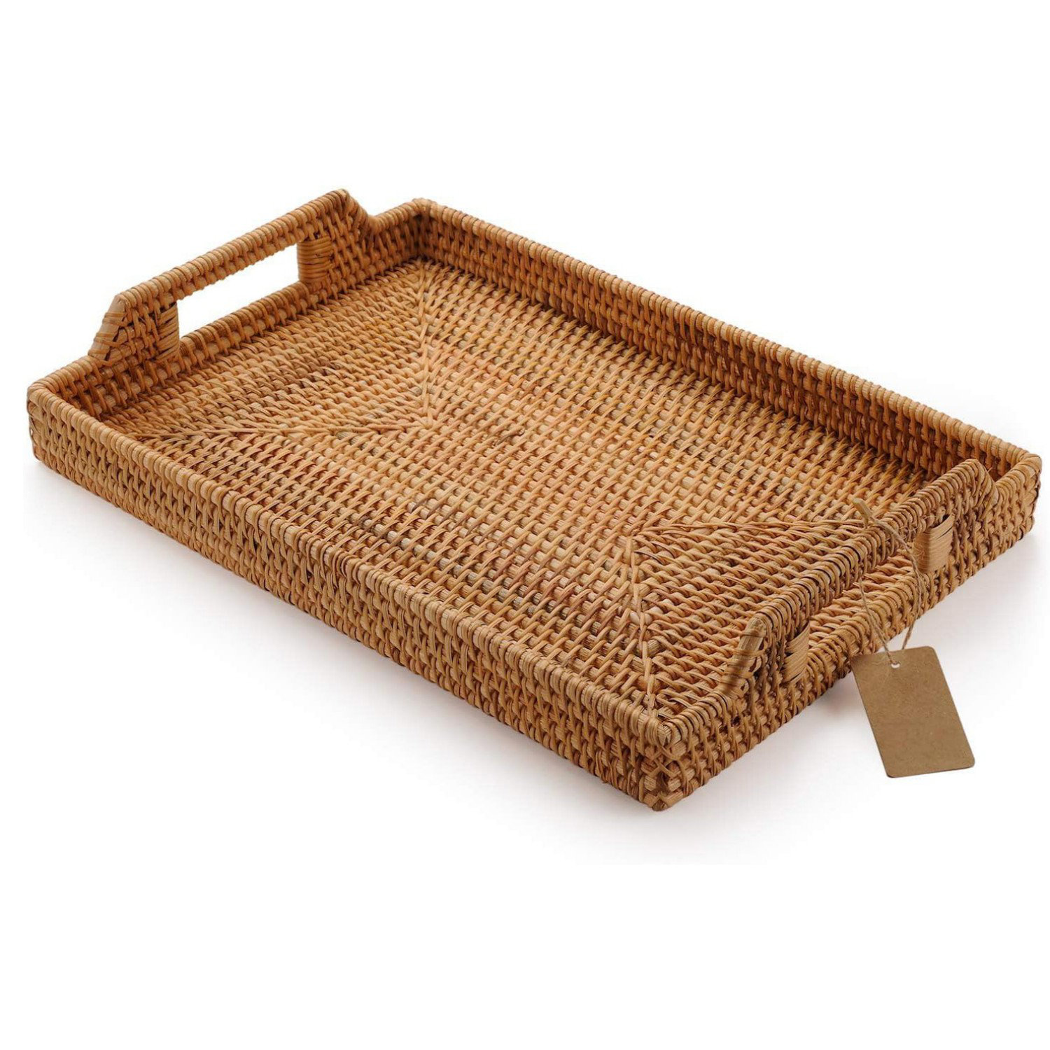 Bay Isle Home™ Hand-Woven Rattan Rectangular Serving Tray with Handles ...