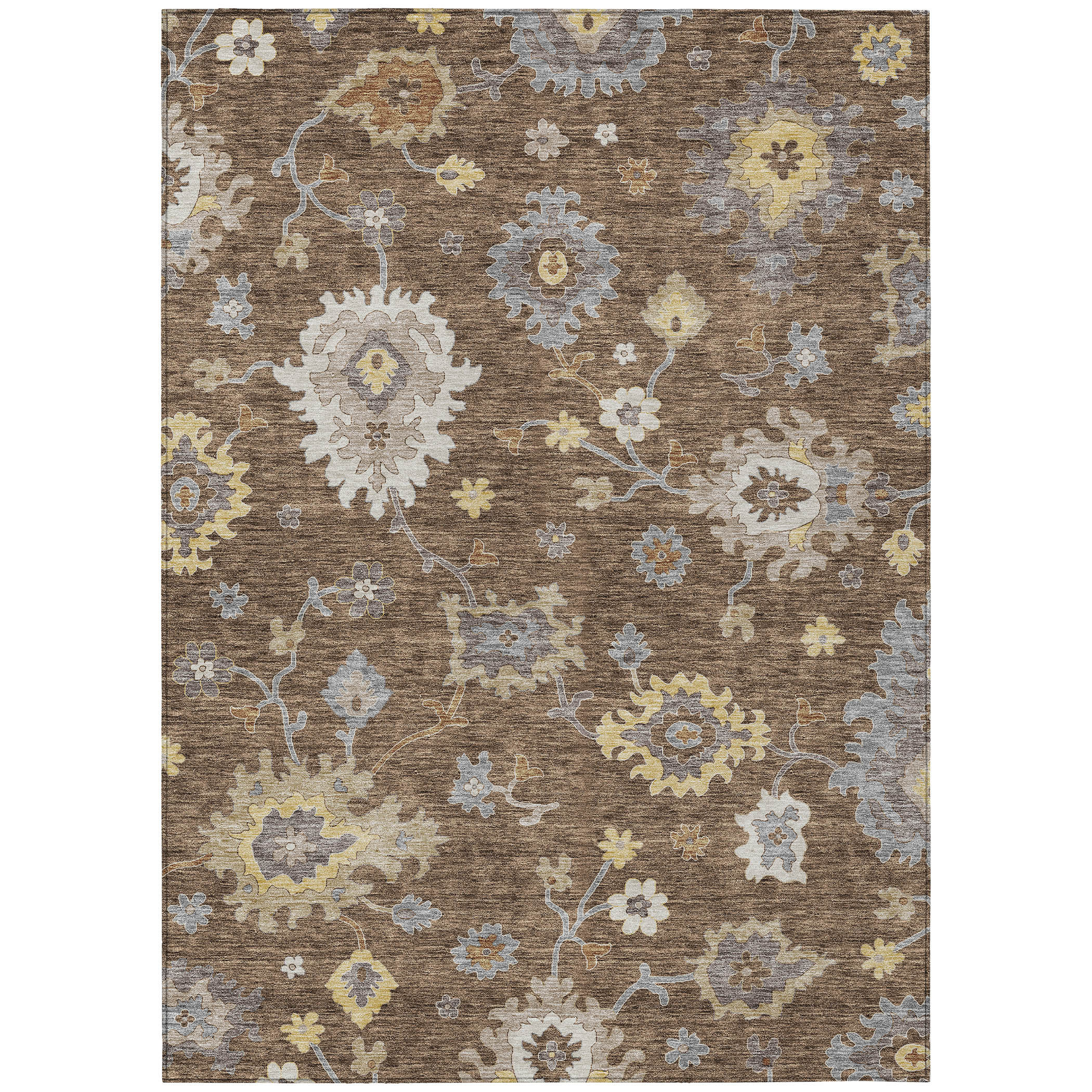 HomeRoots 10' X 14' Taupe Floral Washable Indoor Outdoor Area Rug | Wayfair