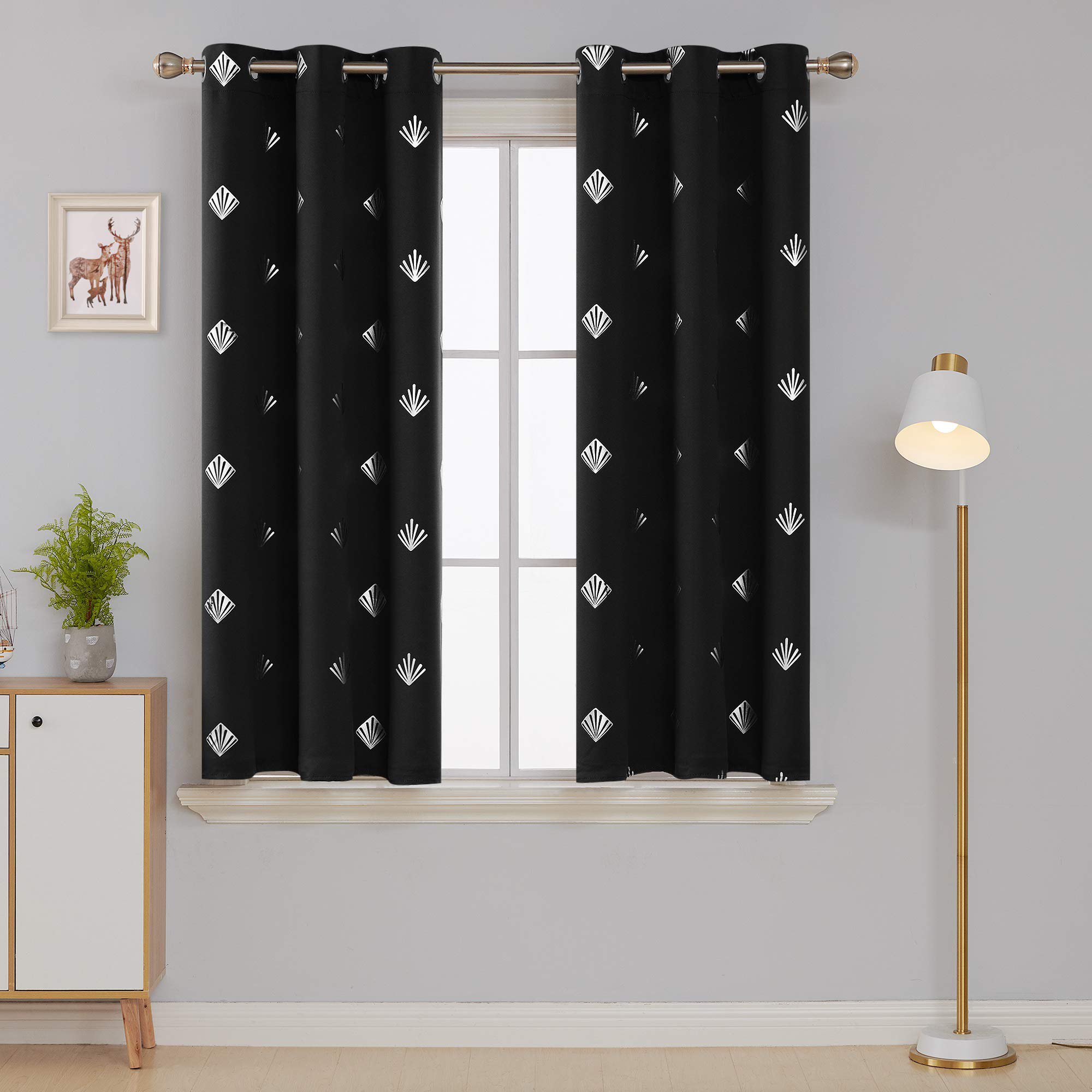 Deconovo Blackout Foil Printed Shiny Diamond Pattern Curtains (Set of 2 ...