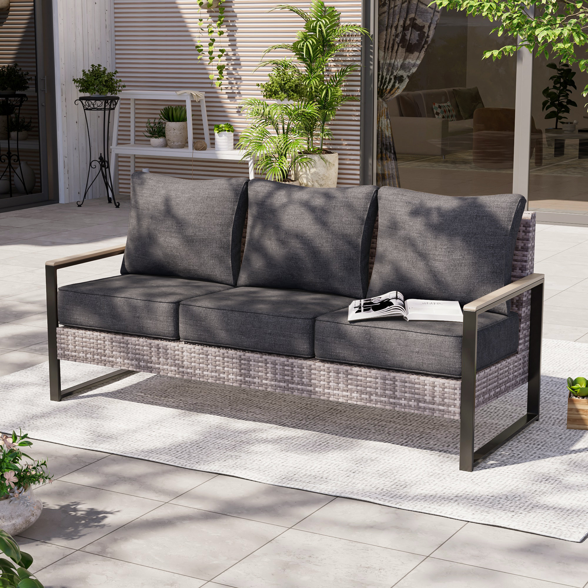 Causeway Bay 3 Person Sofa with Cushions Patio Sofa for Outdoor Patio ...
