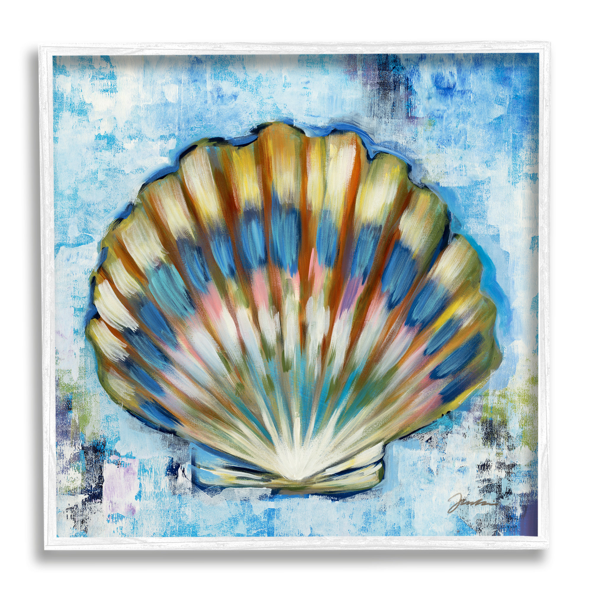 Stupell Industries Blue Clam Seashell On Wood by Liz Jardine Painting ...
