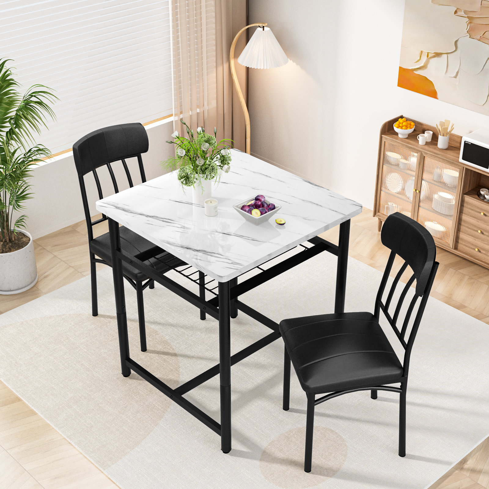 Wrought Studio 3-Piece Square Dining Table Set, Retro Farmhouse Style ...