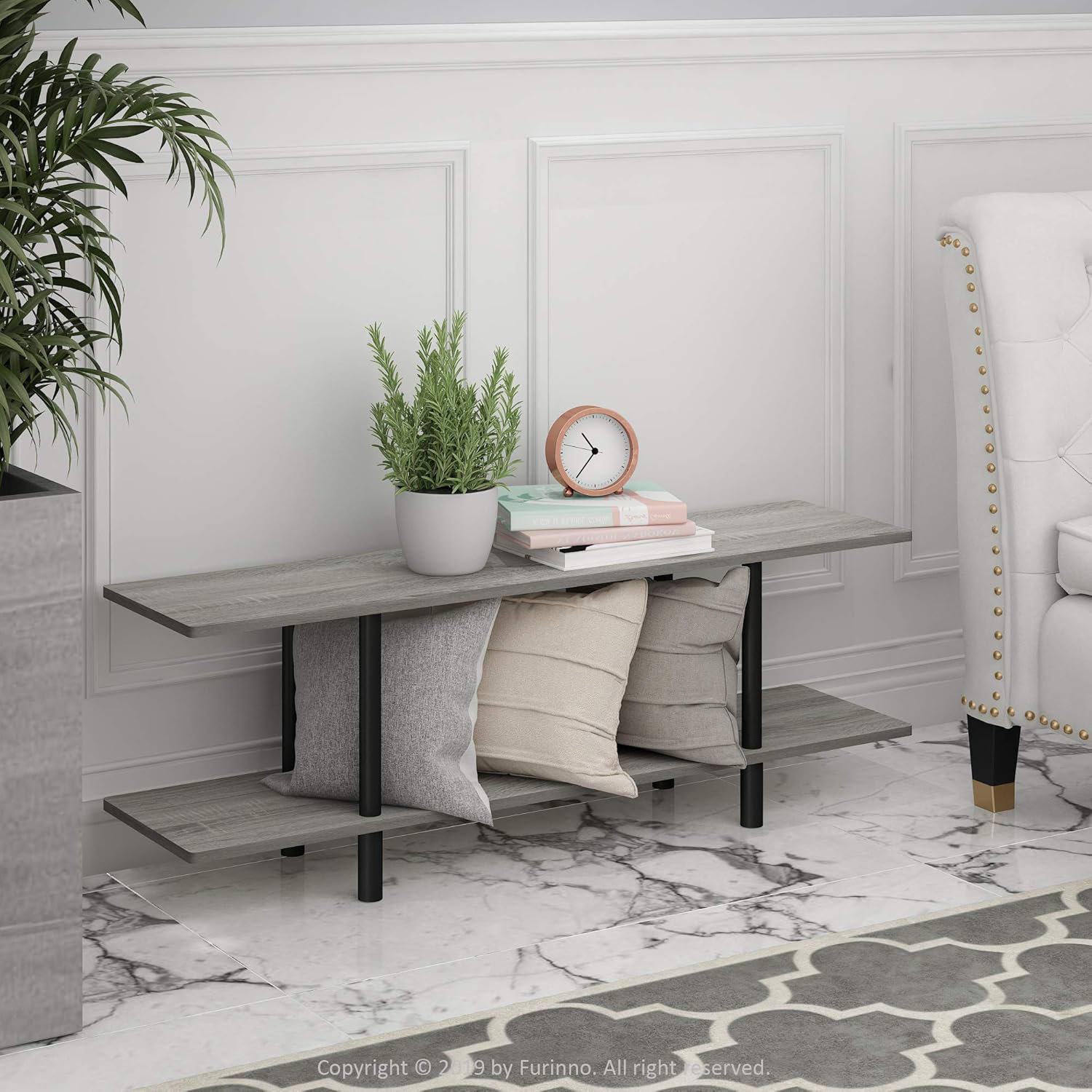 Ebern Designs 2-Tier Multipurpose Wide Shelf, French Oak Grey/Black ...