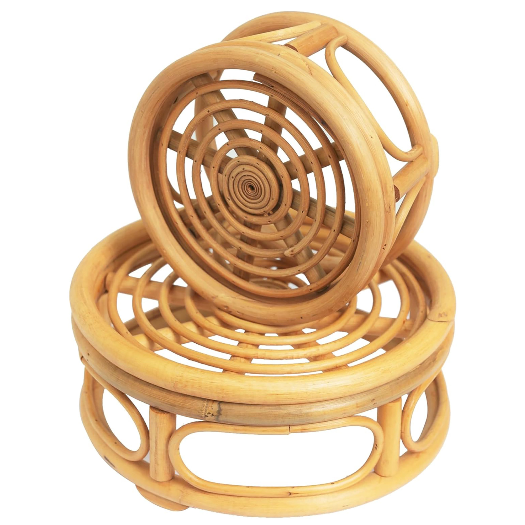 Bayou Breeze Set of 2 Bohemian Rattan Wicker Round Riser Plant Stands ...