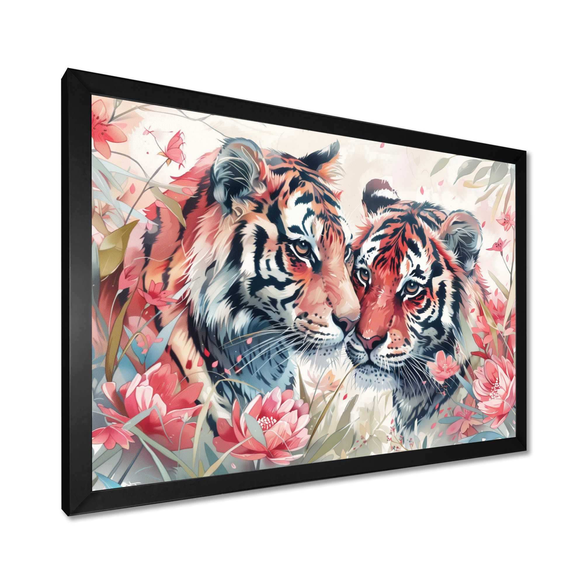 Bungalow Rose White Pink Tigers Flowers Meadows - Tiger Animal Wall Art ...