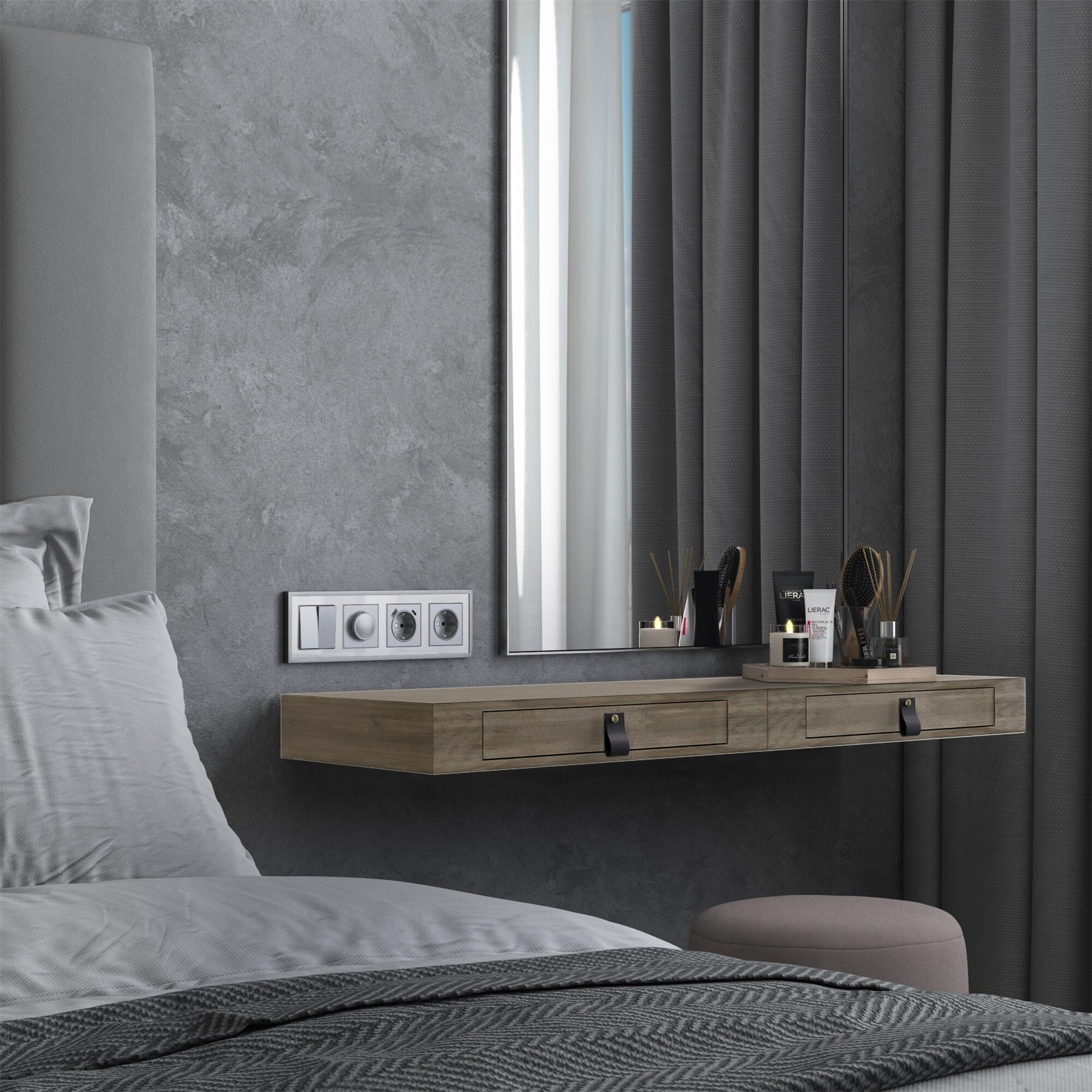 Ebern Designs Floating Bedside Table, Floating Shelf With Drawer, Small ...