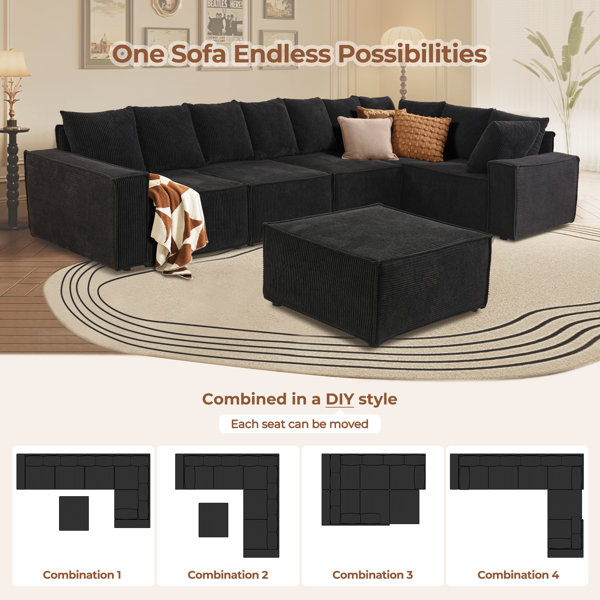 17 Stories 125 Inch Width, 6 Seat Modular Sofa With Ottoman, Luxuly ...