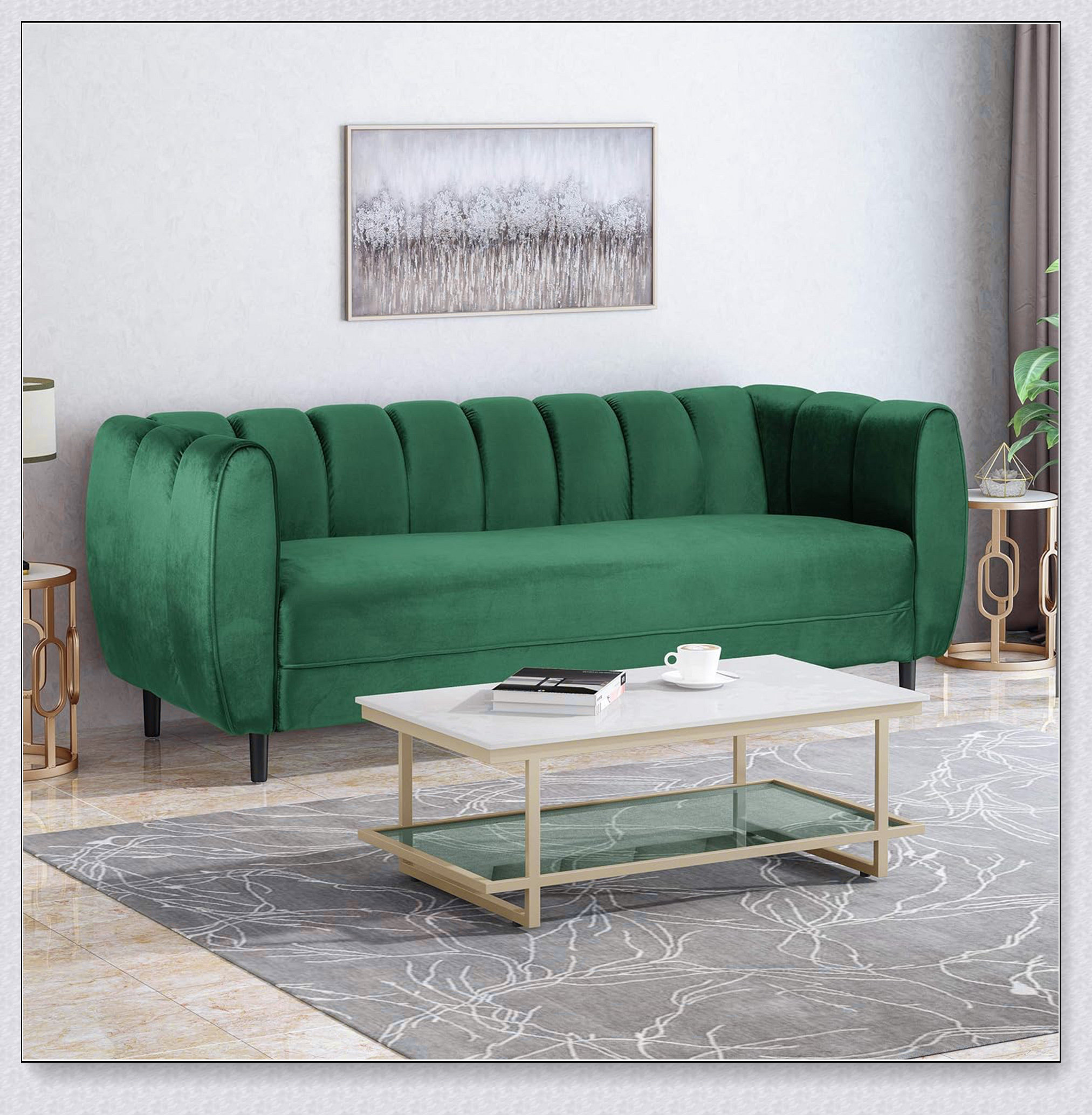 Everly Quinn Shamora Velvet 3-Seater Sofa | Wayfair