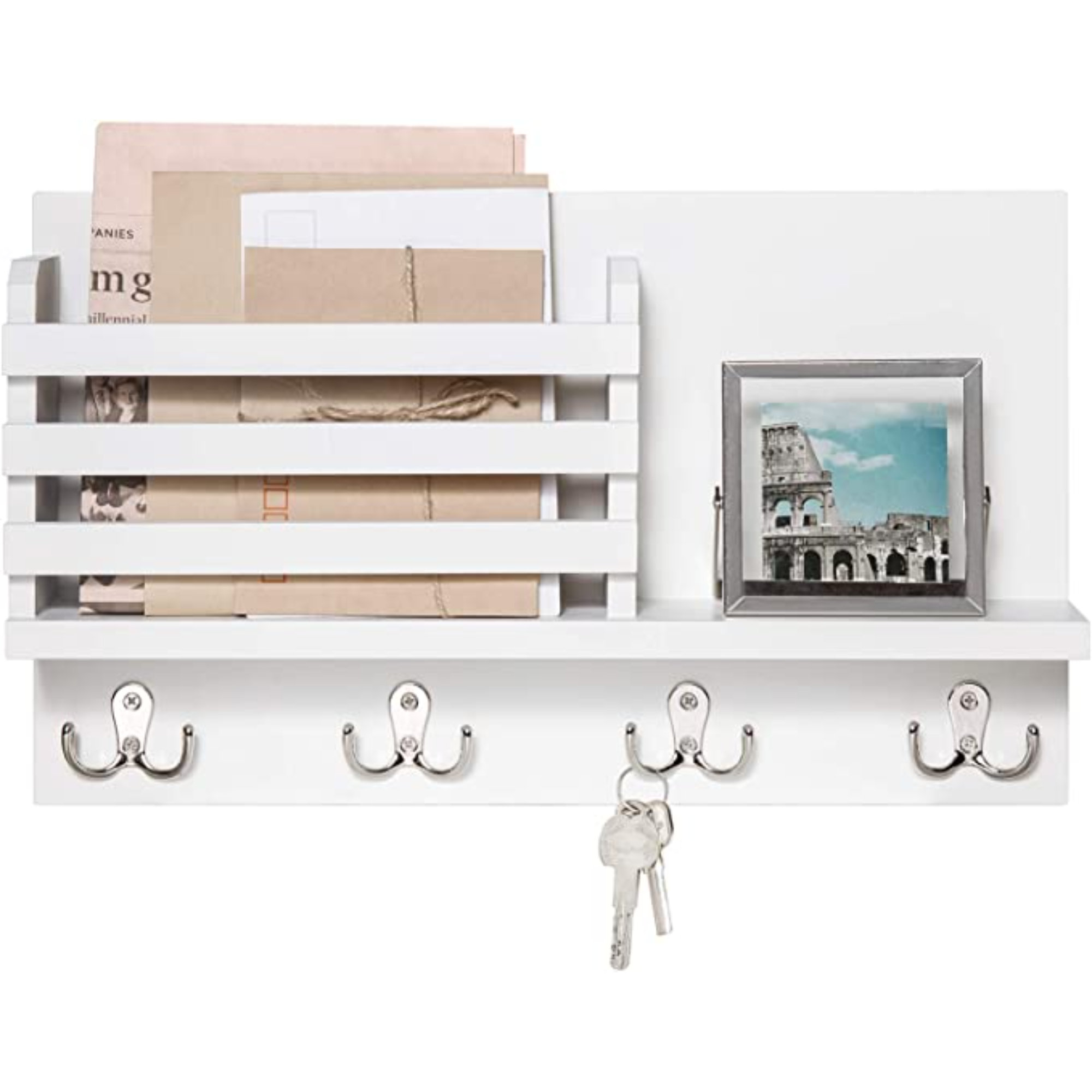 Millwood Pines Strathmore Home Decor Wall Mail Organizer with Key Hooks ...